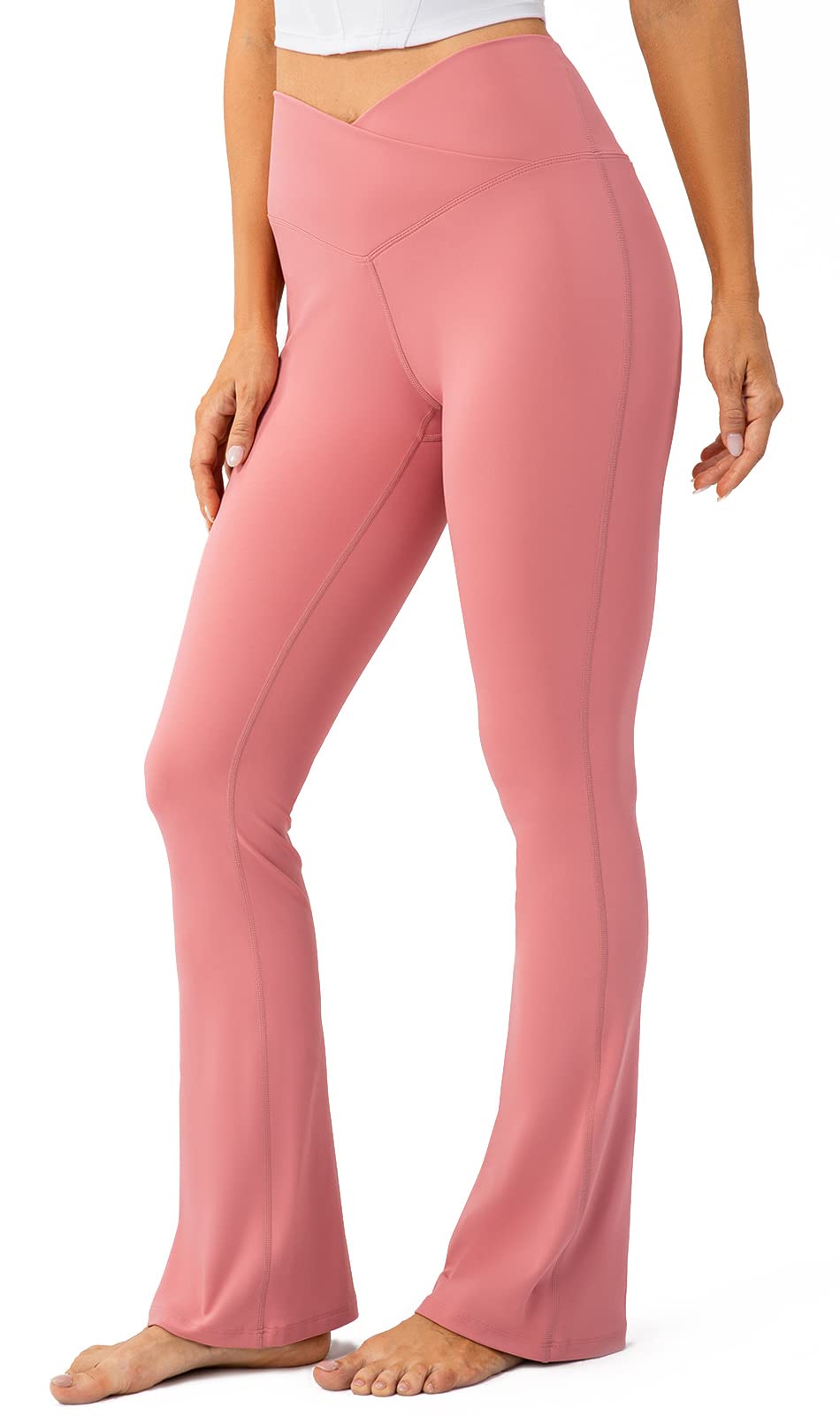 Lavento Women's Bootcut Yoga Pants - Crossover Flare Leggings for Women (Rose Pink, Small)
