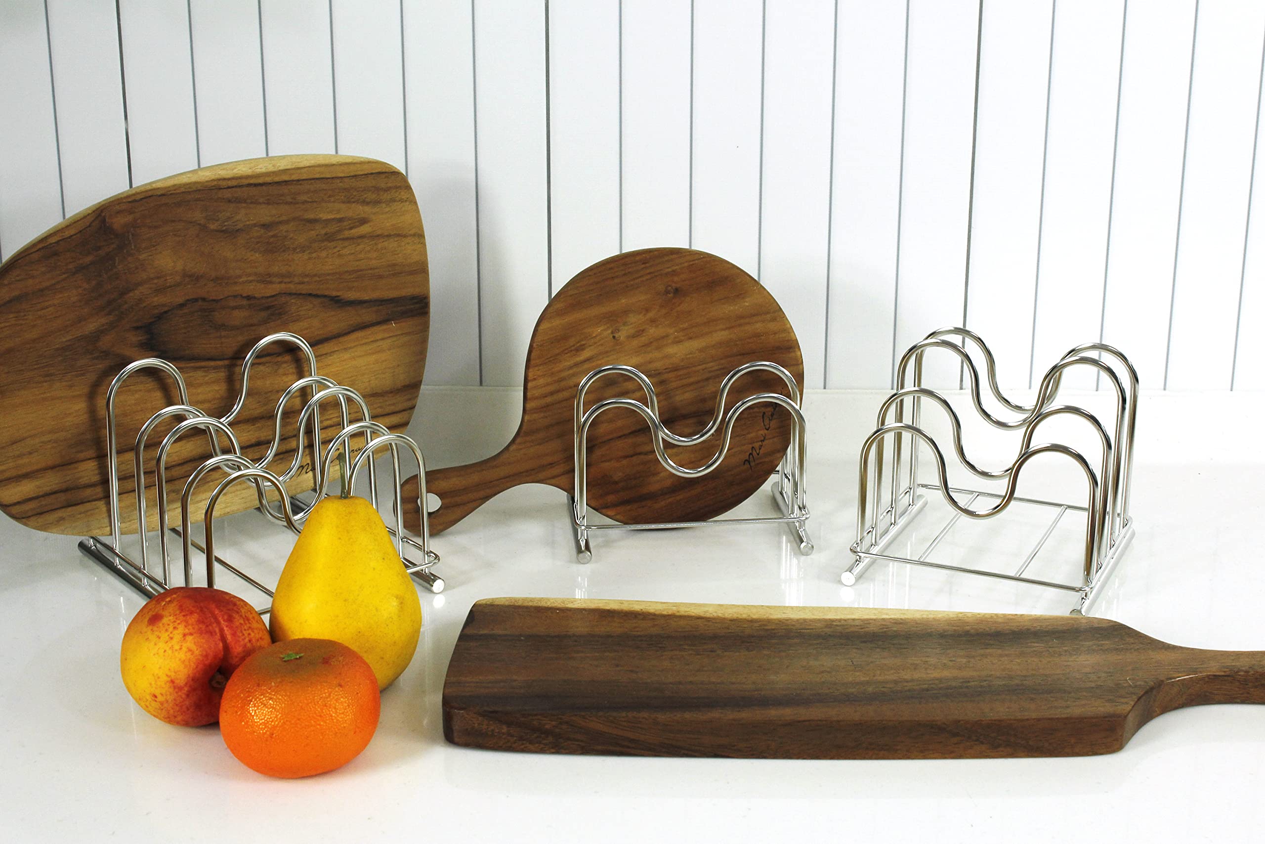 LENITH 304 Stainless Steel Wire Cutting Board Holder, Cutting Board Rack Organizer Kitchen with 3 Sectional