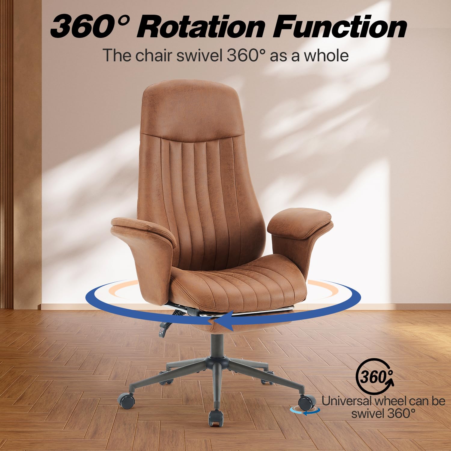 Tall Home Office Desk Chair with Ottoman, High Back Ergonomic Office Chair with Arms, Height Adjustable Swivel Modern Task Chair, Executive Desk Chair, Computer Chair for Living Room(Coffee)