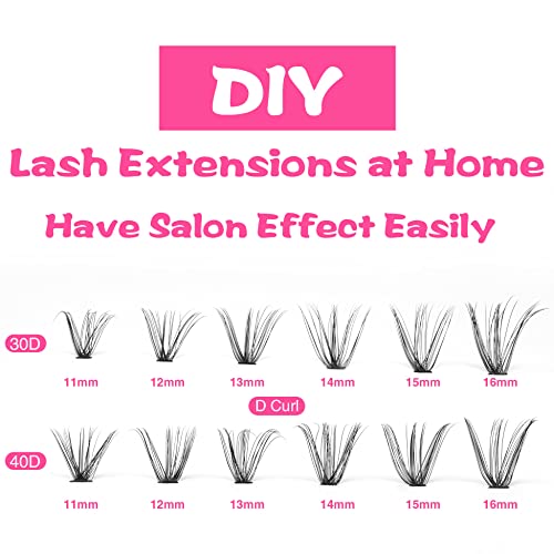 Individual Lashes 240 pcs Lash Clusters D Curl 30D 40D 0.07 11-16mm Mixed Length Clusters Lashes DIY Eyelash Extensions Kit at Home by EYDEVRO(30D 40D-0.07D,11-16MIX), 1.0 Count