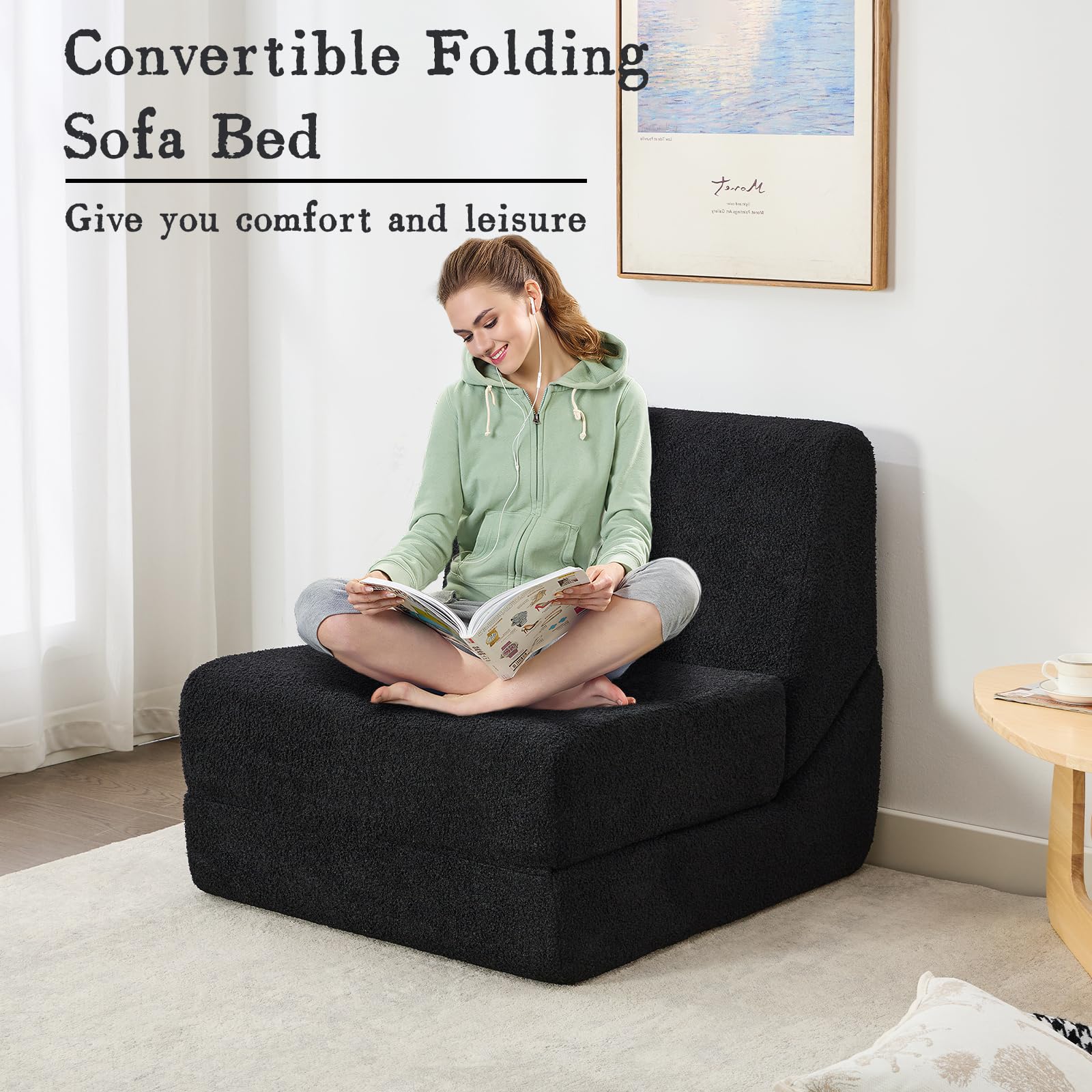 SUKIDA Folding Couch Convertible Sofa Bed Lounger Folding Sleeper Sofa Floor Lazy Sofa, High-Density Memory Foam Sleeper for Living Room Bedroom Guest Room Home Office Playroom