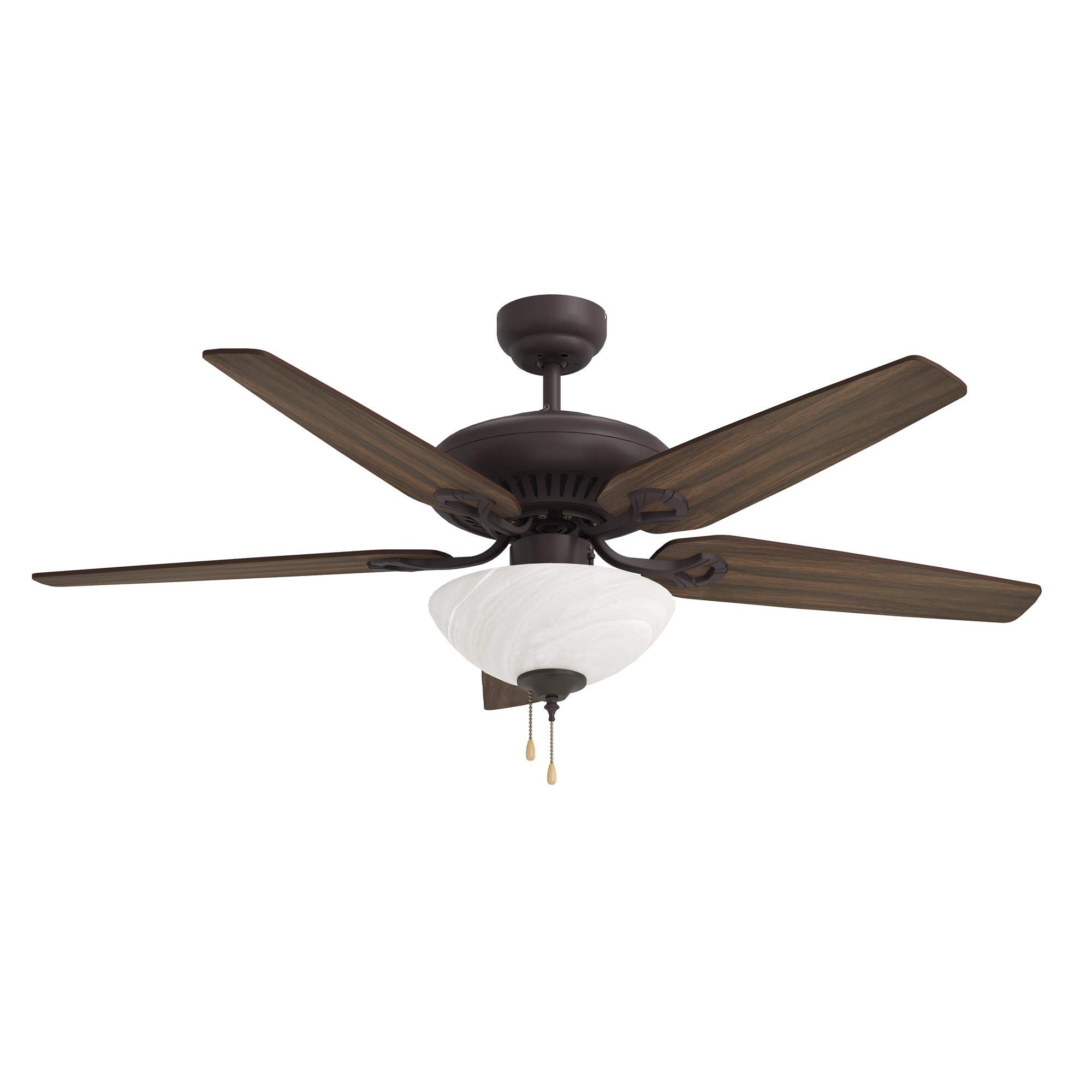 Inlight 52 Inch Indoor Ceiling Fan with 2 Lights, Home Decor Ceiling Fan with Pull Chain Control, Frosted Glass Bowl, Oil Rubber Bronze Reversible Motor Low Profile Ceiling Fan, 5 Blades, IN-0701-2-BZ