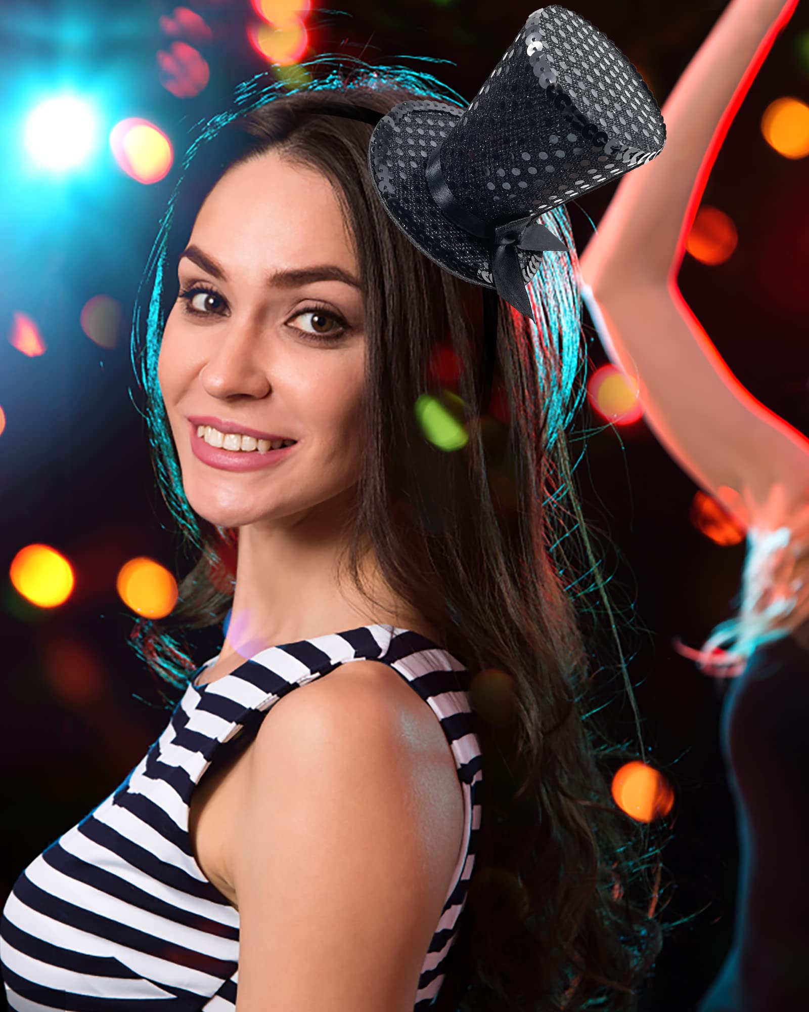 Mini Top Hat on Headband Sequin Black