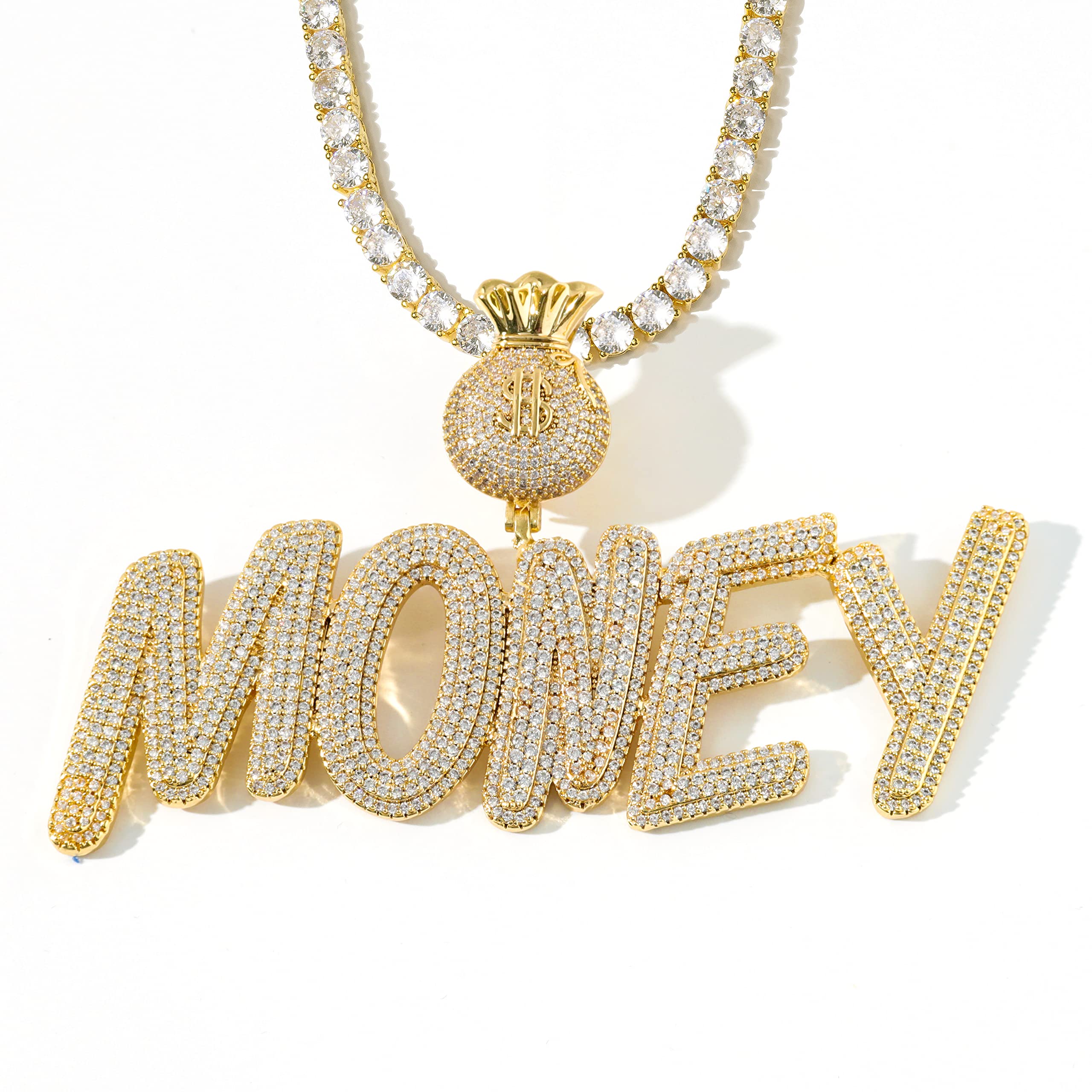 Lulu Mel Iced Out Custom Chain Initial Name Necklace,Hip Hop Jewelry 14k Gold Silver Handmade nameplate with 4mm Tennis Chain, Personalized Stainless Steel Cuban Link Chain For Man and Woman (Gold)