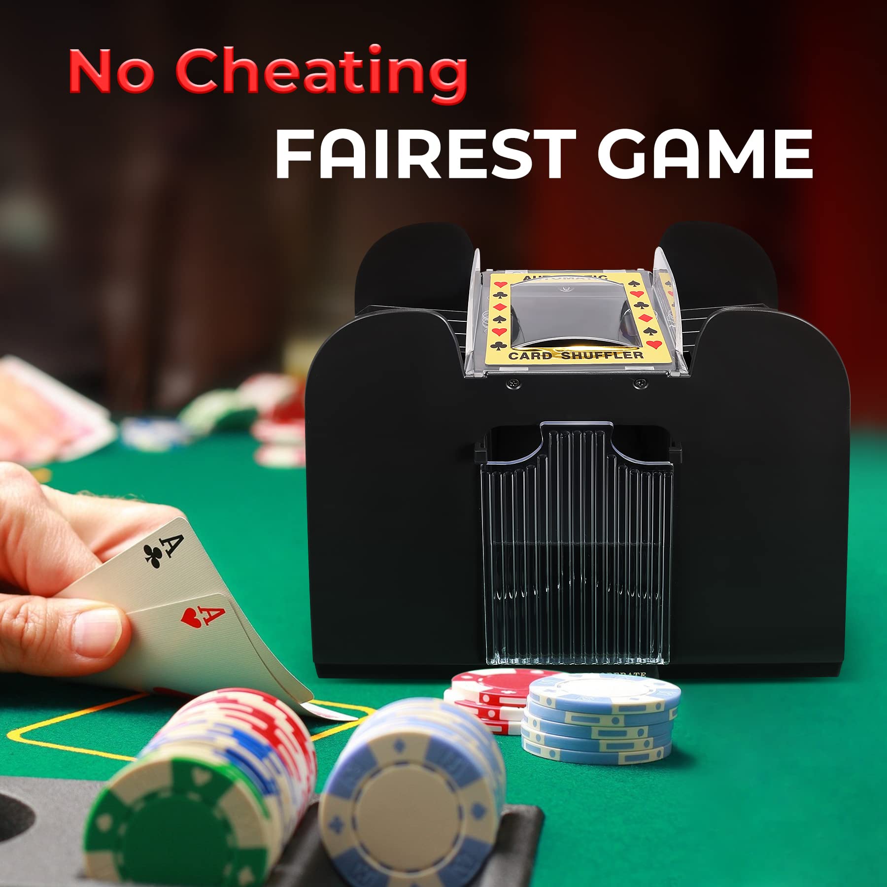 Lineba 2 Deck Automatic Card Shuffler, USB-C/Battery-Powered Electric Casion Shuffler for Poker, UNO, Phase 10, Skip-Bo, Texas Hold'em, Blackjack and Home Card Games