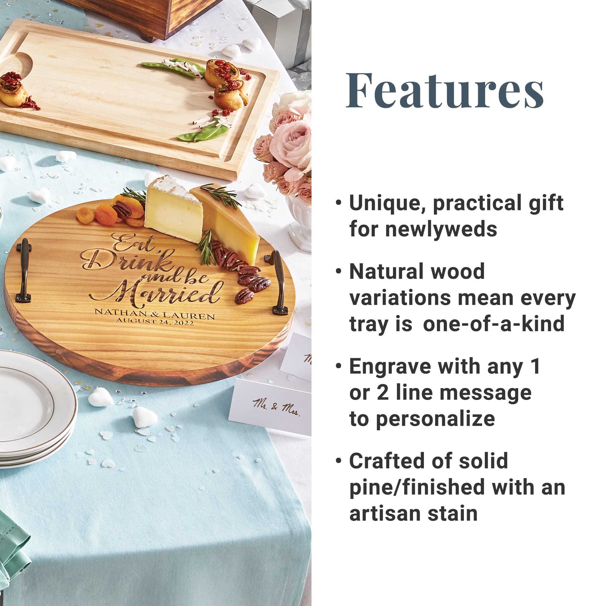 Let's Make Memories Personalized Eat, Drink & Be Married Wood Barrel Tray - Wedding - Newlyweds