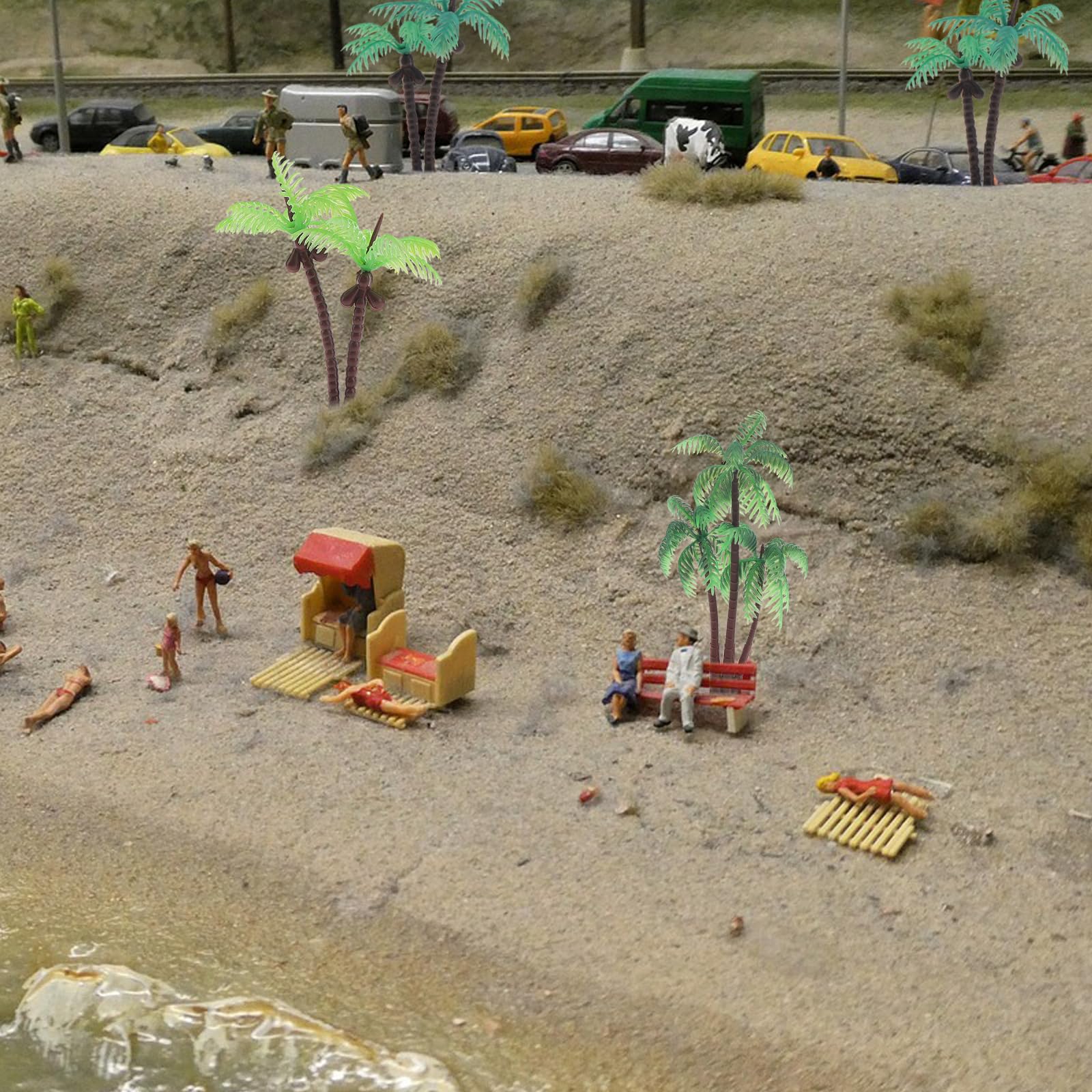 Quancru 10Pcs Miniature Coconut Palm Tree Model Artificial Greenery Plant Decoration DIY Train Railway Building Diorama Sandbox Cake Topper Landscape