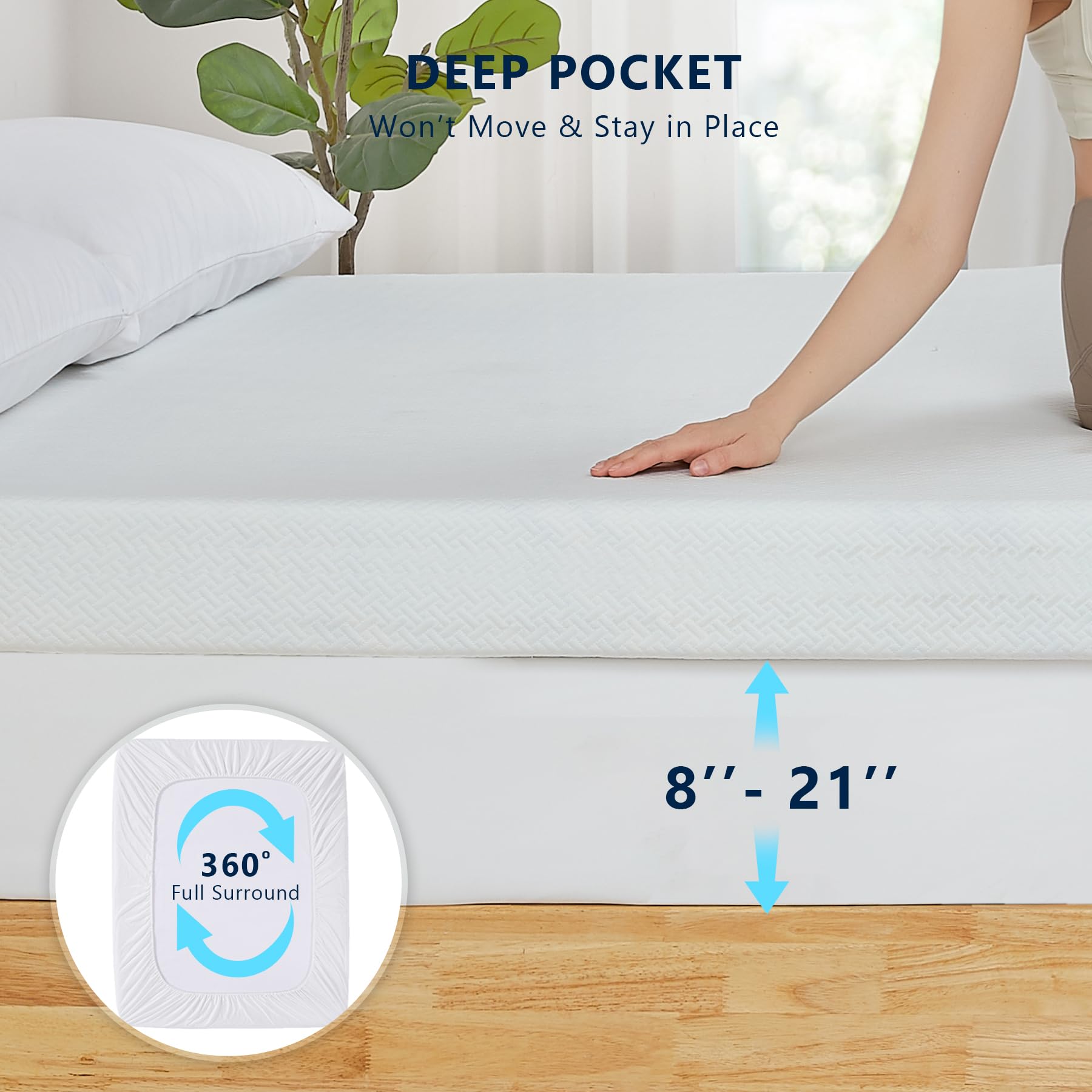 Timimi Memory Foam Mattress Topper - 4 Inch Gel Cooling Mattress Pad for Queen Size Bed with Removable Washable Cover(21'' Deep Pocket) - Topper for Back Pain (CertiPUR-US Certified - White)