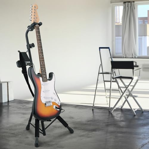 Lumintrail Hercules GS414B PLUS Single Guitar Stand, Auto Grip System, Instant Height Adjustment Clutch, Fits Guitar Neck Sizes 1.57β - 2.05β, with Hercules GSB001 Carrying Bag with a Cleaning Cloth