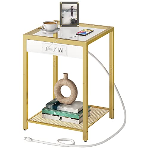 HOOBRO Side Table with Charging Station and Under Bed Storage Bundle, End Table with USB Ports and Outlets, Modern Metal Frame, for Bedroom, Living Room, GD76UBZ01-BK01BS01