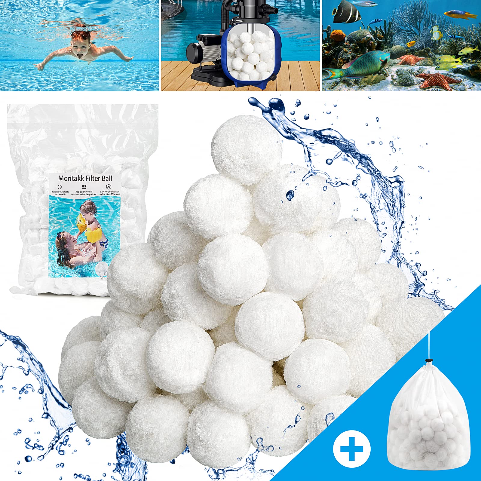 Moritakk 1.54lbs Pool Filter Ball for Sand Filter Pump for Above Ground Pool,Reusable Eco-Friendly Filter Balls Replace Pool Filter Sand (Equals 50 lbs Pool Filter Sand).…