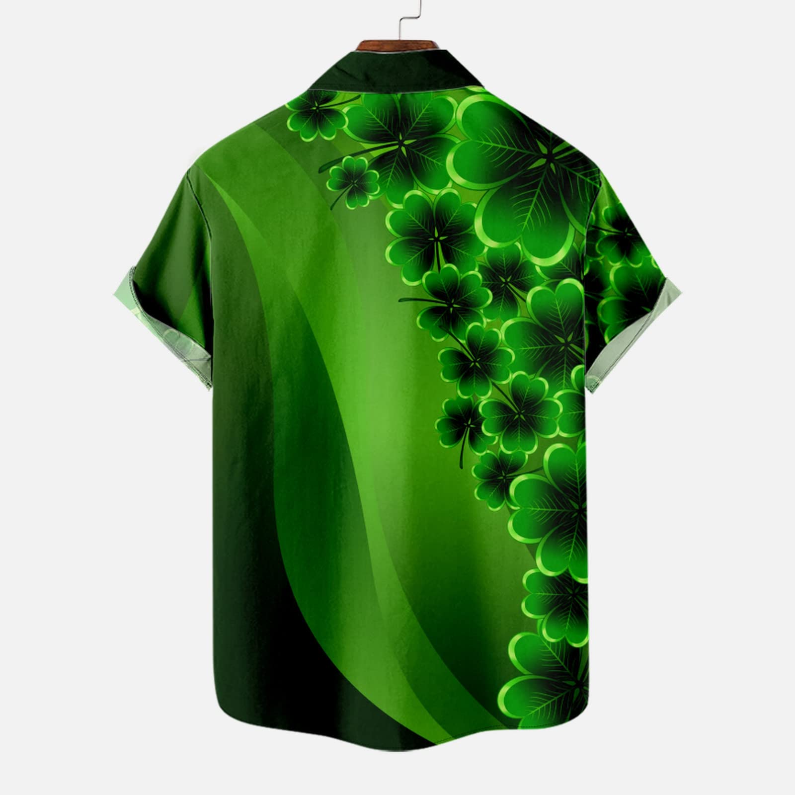 Mens St Patricks Day Shirt Irish Clover Print Button Down Shirts Short Sleeve Casual Loose Fit Beach Tshirts Tee Tops