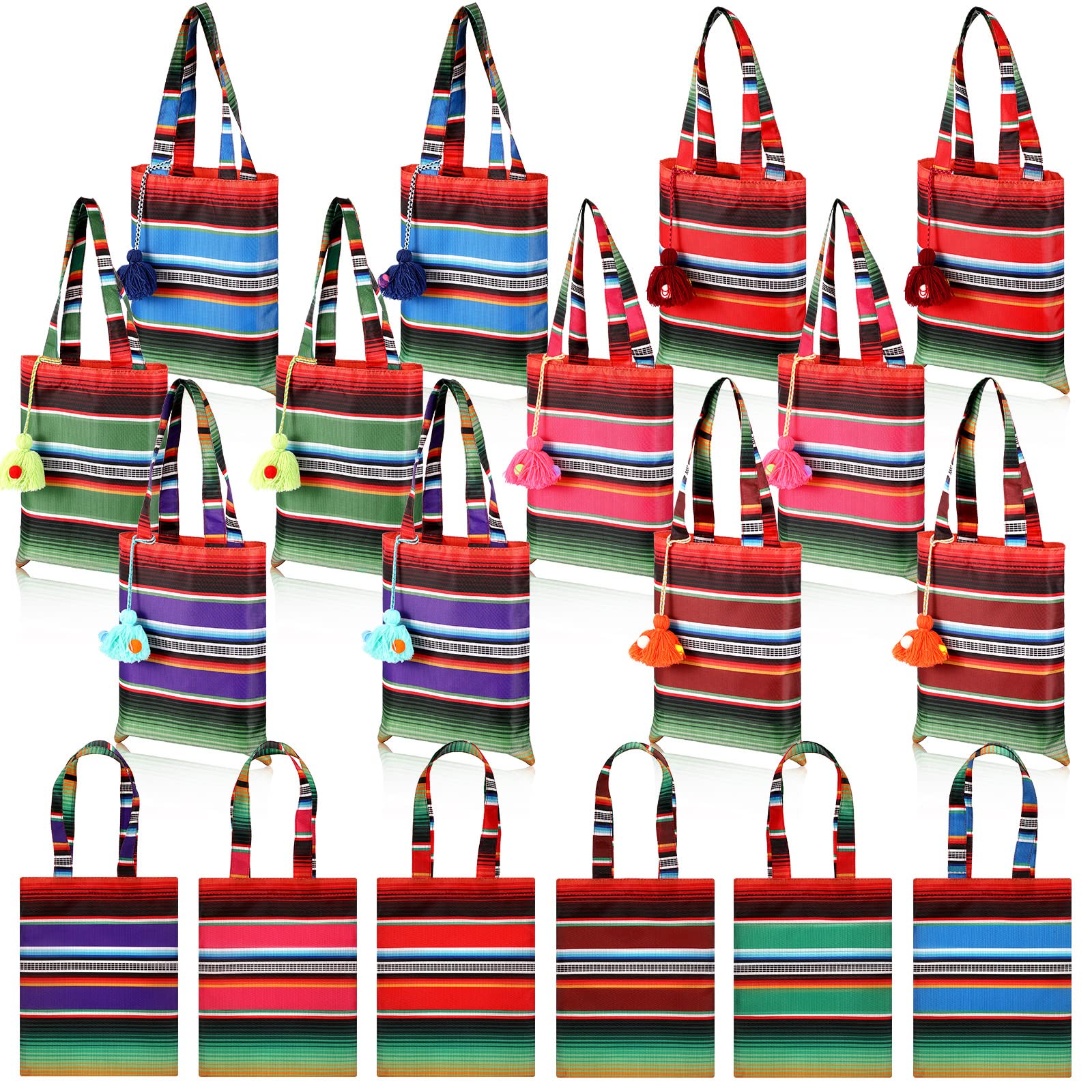 LEIFIDE 24 Pcs Mini Mexican Tote Favor Bags 10 x 8'' Mexican Bags Fiesta Mexican Candy Bags Assorted Color Gift Bags Bolsas Para Fiestas with Tassel for Mexican Cinco De Mayo Party Decoration Supplies