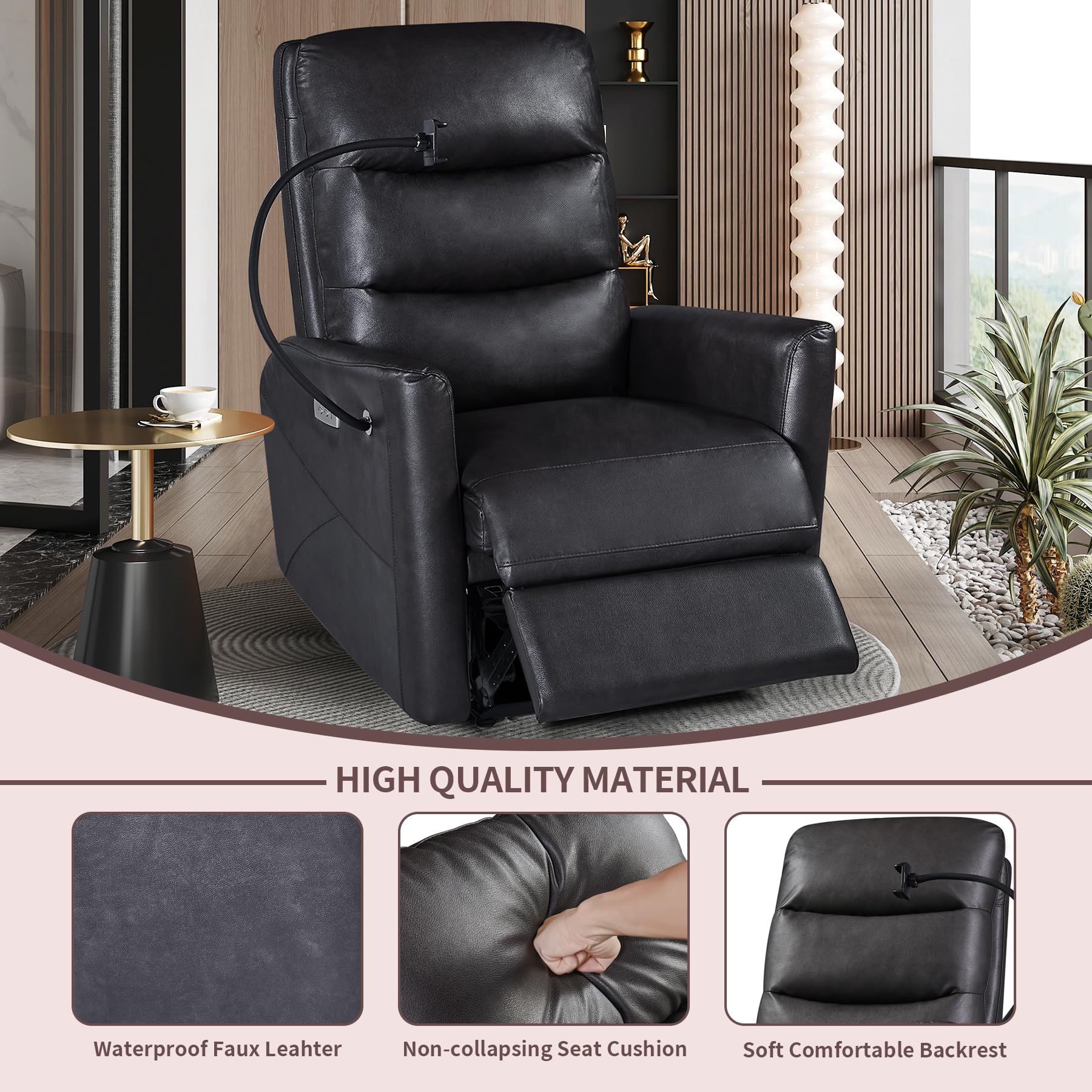 Plococo Zero Gravity Recliner Chair ZGRC001 - Power & Electric Living Room Chair with USB Port, Phone Holder, Breathable Leather - Compact & Small,Gray