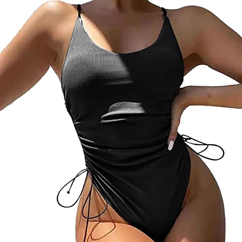 lnmuld Women's Swimsuit Sexy Bikini Solid Color Conjoined Swimsuit High Waist Swimsuit Beach Suit Blue Swimsuit