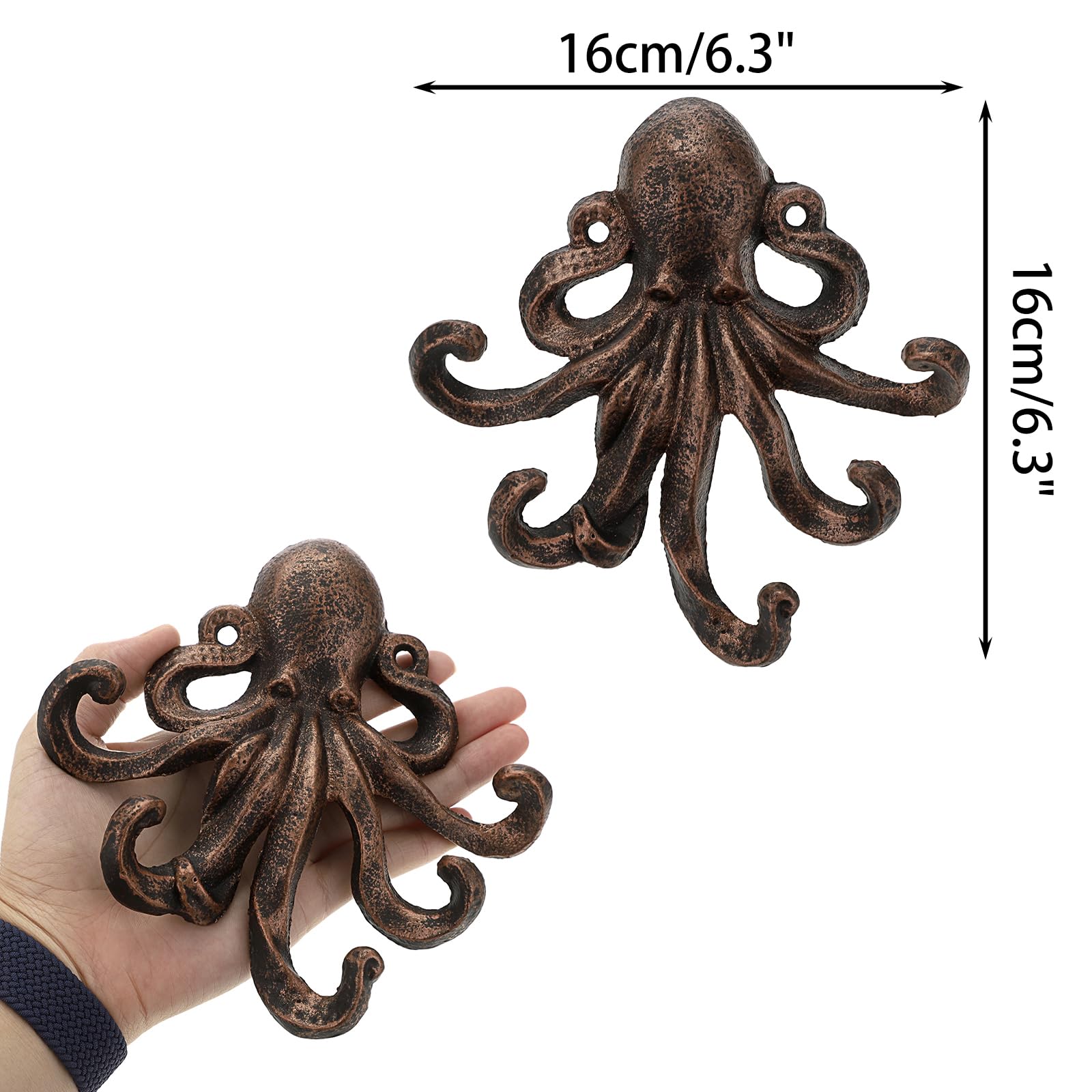 Sumnacon Cast Iron Coat Hook 2Pcs Octopus Hook Decorative Towel Hook Holder with Screws Octopus Key Holder Wall Nautical Wall Hook for Enterway Bathroom Red Bronze