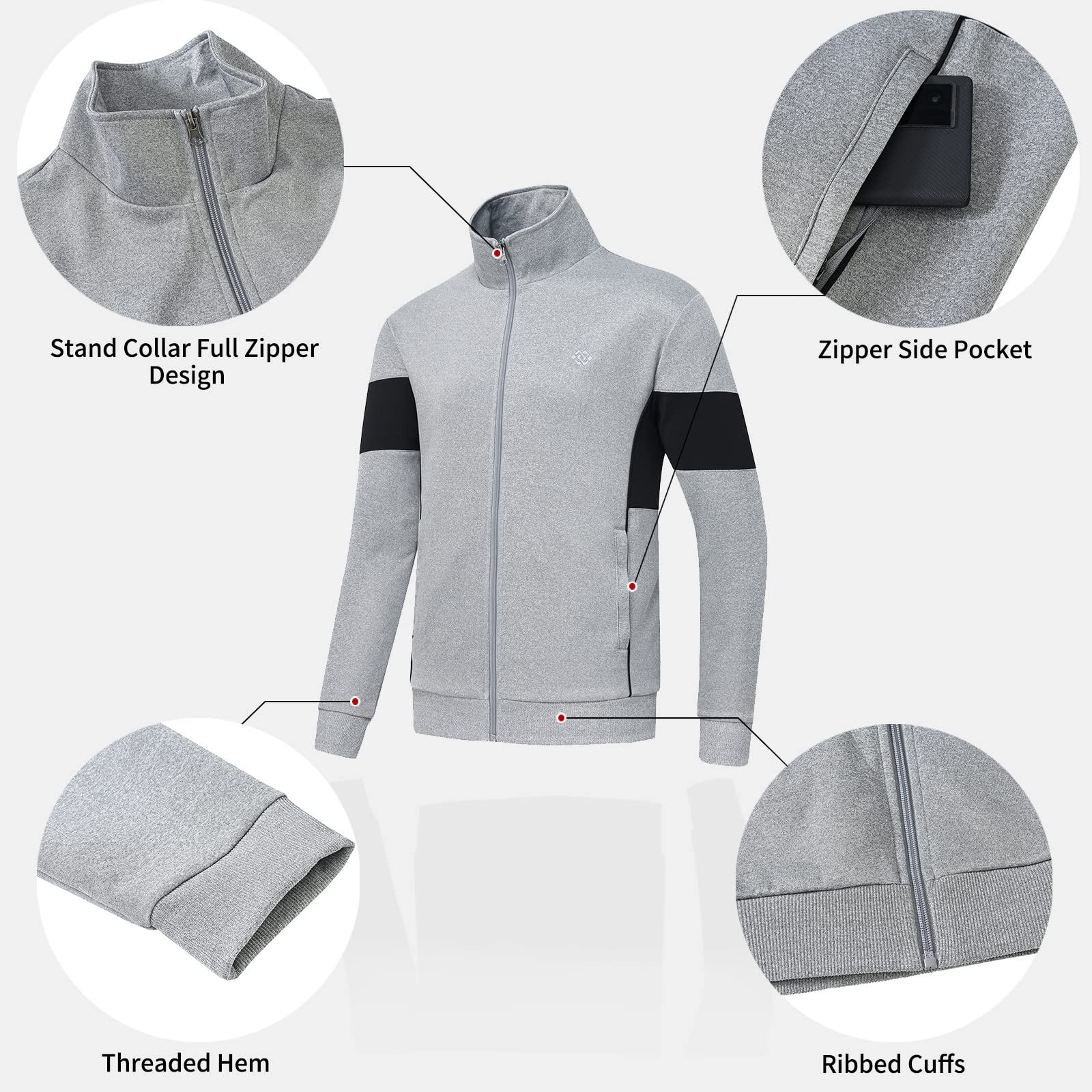 Mens Sweatsuits 2 Piece Track Suits for Men Set Mens Athletic Set Mens Tracksuit 2 Piece Men Sport Jackets Casual SweatSuit Men Grey Large