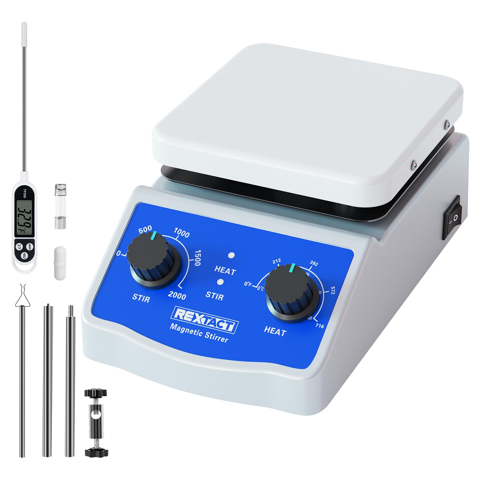 RexTact Magnetic Stirrer Hot Plate, Anti-Corrosion Ceramic Magnetic Stir Plate with Max 716°F, 100-2000RPM Magnetic Mixer with Magnetic Stir Barďź2000ML Stirring Capacity for LabďźCollege,Chemistry
