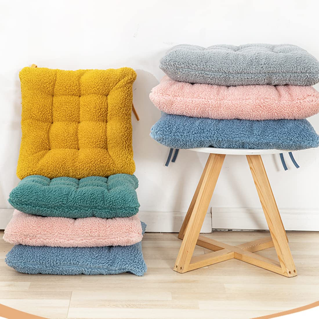 JAIJY Kitchen Chair Cushion with Ties Soft Wool Touch Seat Cushions Solid Thick Seat Pad Mat Pads Decor for Chair Office Bedroom Living Room Car (Yellow,20"x20")