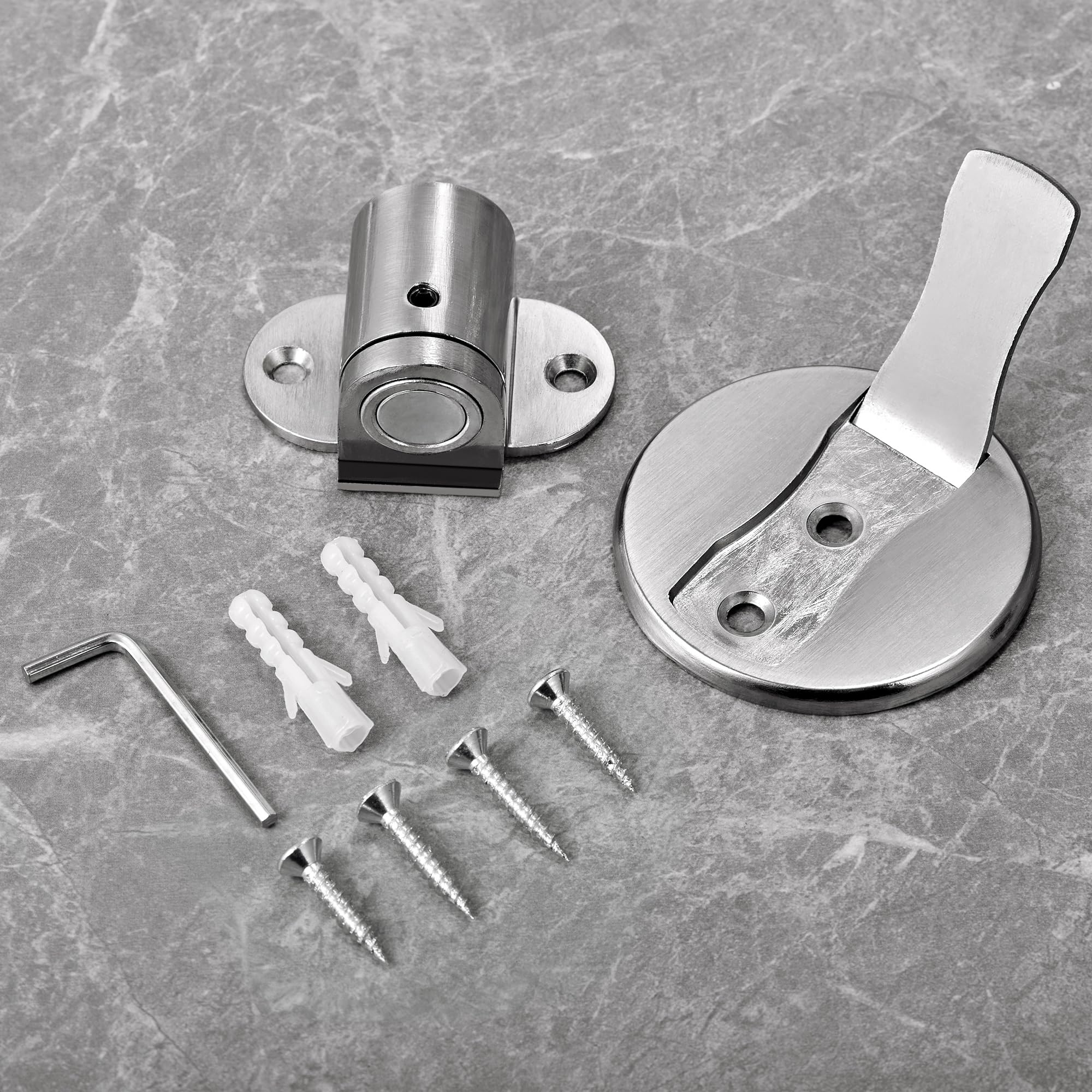 INIRET 2 Packs Silvery Door Stopper,Height-Adjustable Invisible Magnetic Door Stop,Door Catch/Stopper for Bottom of Door,Hold Your Door Open,with Adhesive No Drilling,for Home Office Bedroom