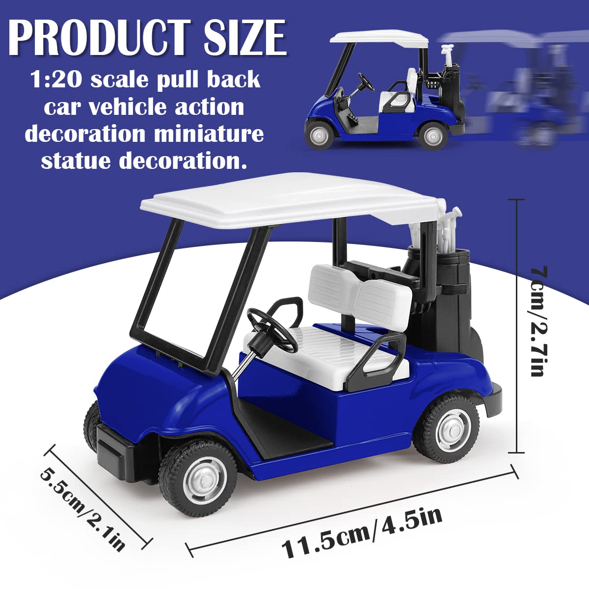 LNQ LUNIQI Golf Cart Model Diecast, Pull Back Action Golf Cart, Mini 1:20 Scale Golfcart Vehicle for Kids Party Favor Home Office Decor(Blue)