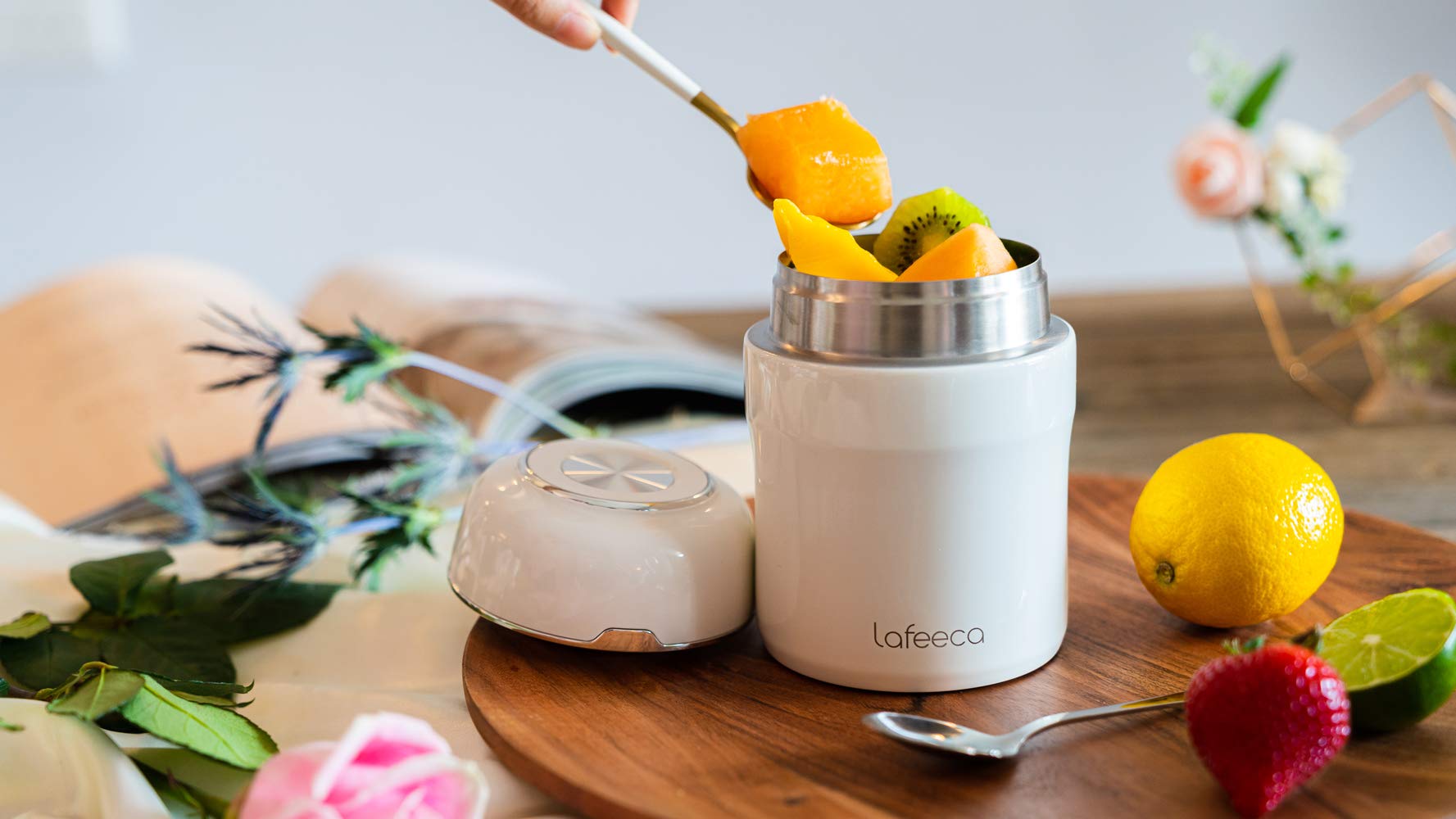 Lafeeca Thermos Food Jar Vacuum Insulated Lunch Box Leak Proof Storage Container 17 oz - White