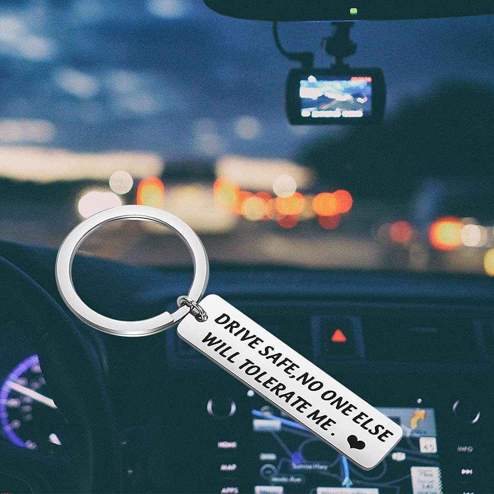 KUIYAI Drive Safe Gift New Driver Gift Drive Safe No One Else Will Tolerate Me Keychain Be Safe Gift Trucker Gift Gift for Dad Husband Friends (drive tolerateK)