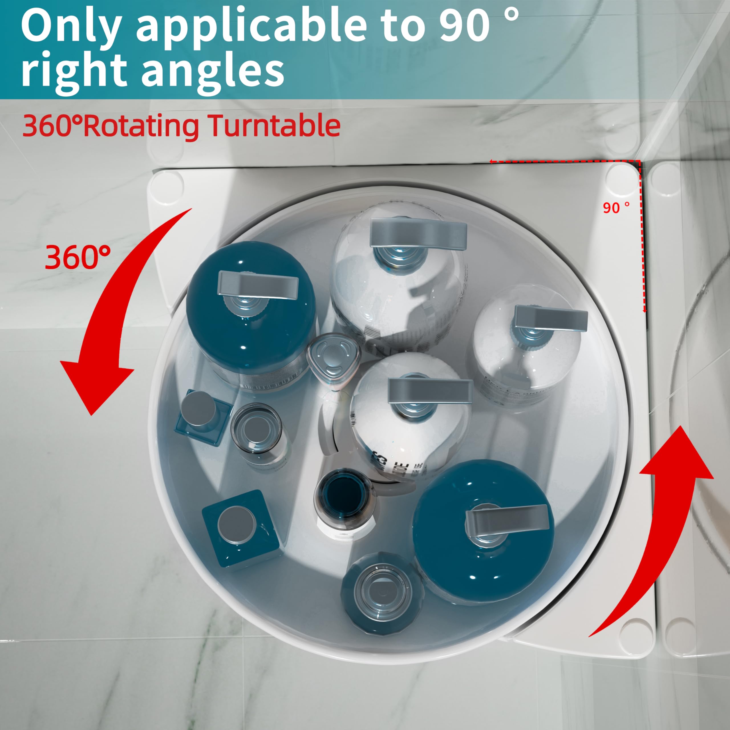 TOYOOSKY Shower Corner Caddy, 2 Pack 360° Rotate Shower Lazy Susan Turntable Organizer, No Drilling Adhesive Inside Corner Shower Caddy Hanging Shelves Rack Storage for Bathroom Wall,Dorm,Kitchen