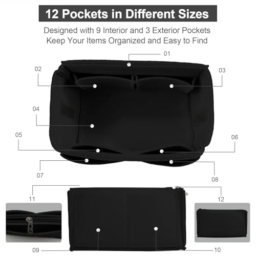 OMYSTYLE Black Large Purse Organizer Insert for Handbags, Felt Bag Organizer for Tote & Purse, Tote Bag Organizer Insert with 5 Sizes, Compatible with Neverful Speedy and More(11.4"×5.9"×6.9"