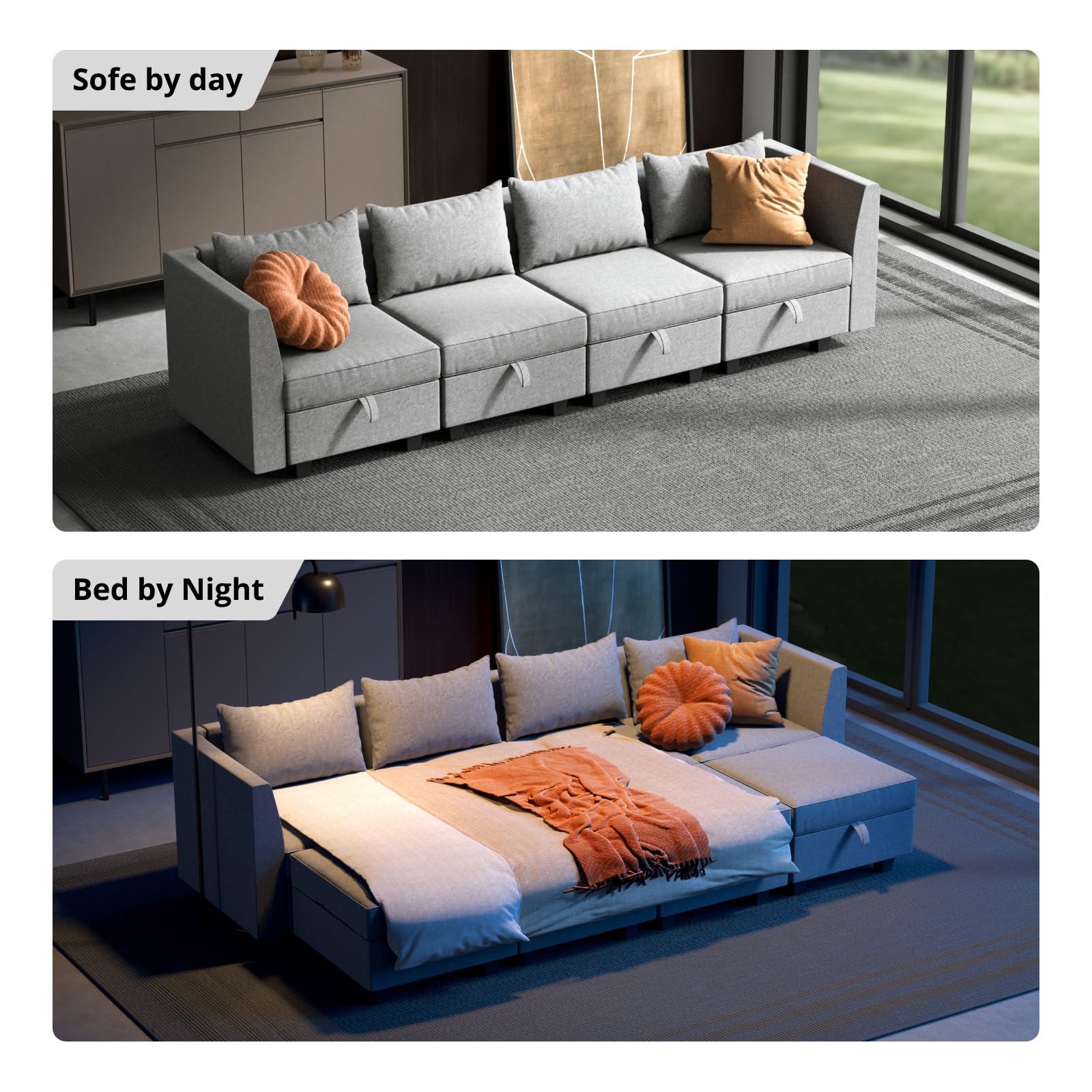 Skyday Modern Fabric Ottoman Module for Modular Sofa Customizable Sectional Sofa Couch Accent Armless Chair, Grey