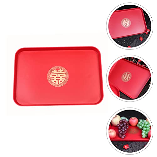 Red Tea Serving Tray Chinese Wedding Dessert Plate Tray Food Serving Tray Decorative Tray Organiser Ottoman Coffee Table Countertop for Bridal Shower Wedding