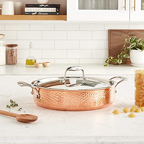 Lagostina Q5544764 Martellata Tri-ply Hammered Stainless Steel Copper Dishwasher Safe Oven Safe Stockpot / Casserolle Cookware, 5-Quart, Copper