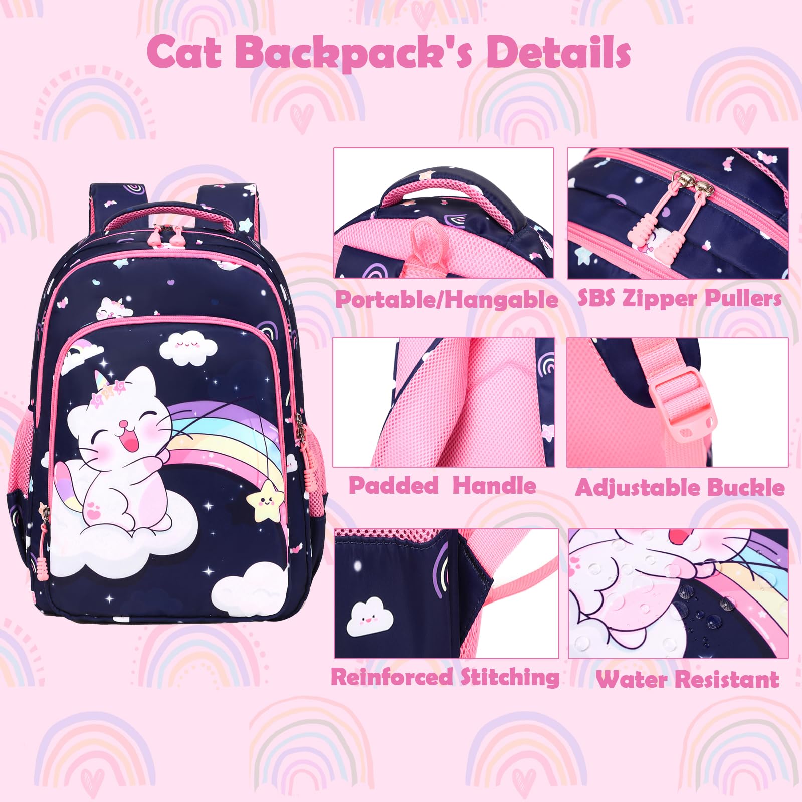 Kimwadalh Girls Backpack Set for School, Cute Rabbit School Backpack with Lunch Box Pencil Case & Chest Strap for Preschool Elementary