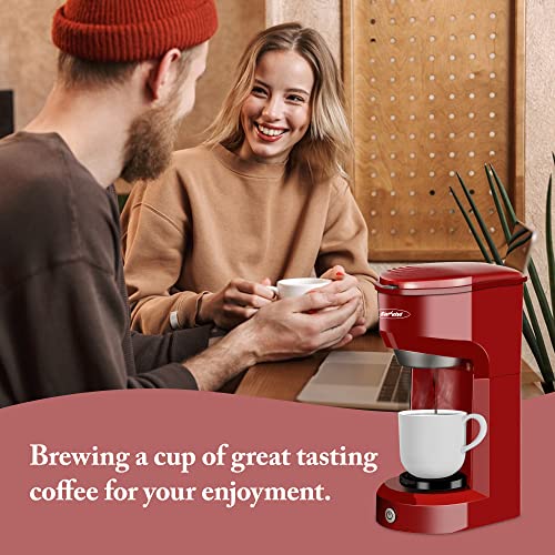 X WINDAZE Single Serve Coffee Maker for K Cup Pod & Coffee Ground, Mini One Cup Coffee Brewer with Filter 6-14oz Reservoir Strength Control,Small Coffee Machines for Office Home Kitchen (Red)