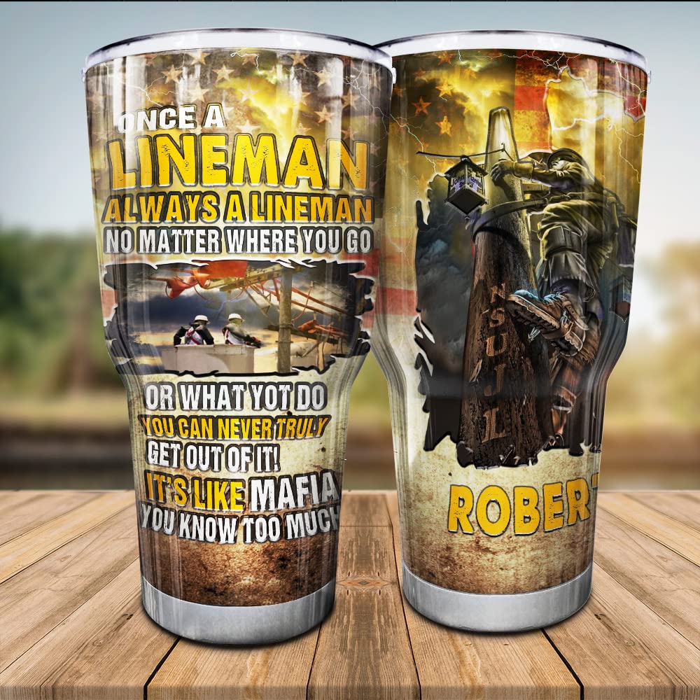 N NAMESISS All Over Printed Tumbler, LINEMAN Customized Lineman Tumbler, Once A Lineman, Always A Lineman, Gift For Lineworkers Nor Tumbler, Gift for Father, Gift for Him, Welder Father's Day, 30 OZ
