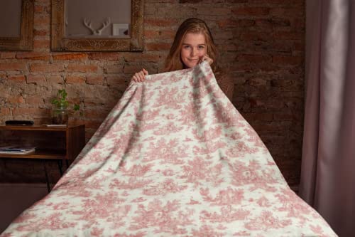 Red Toile Throw Blanket,Fleece Blanket with The 1800's Toile Print, Mid-Century décor (L 150X130 CM / 60X50)