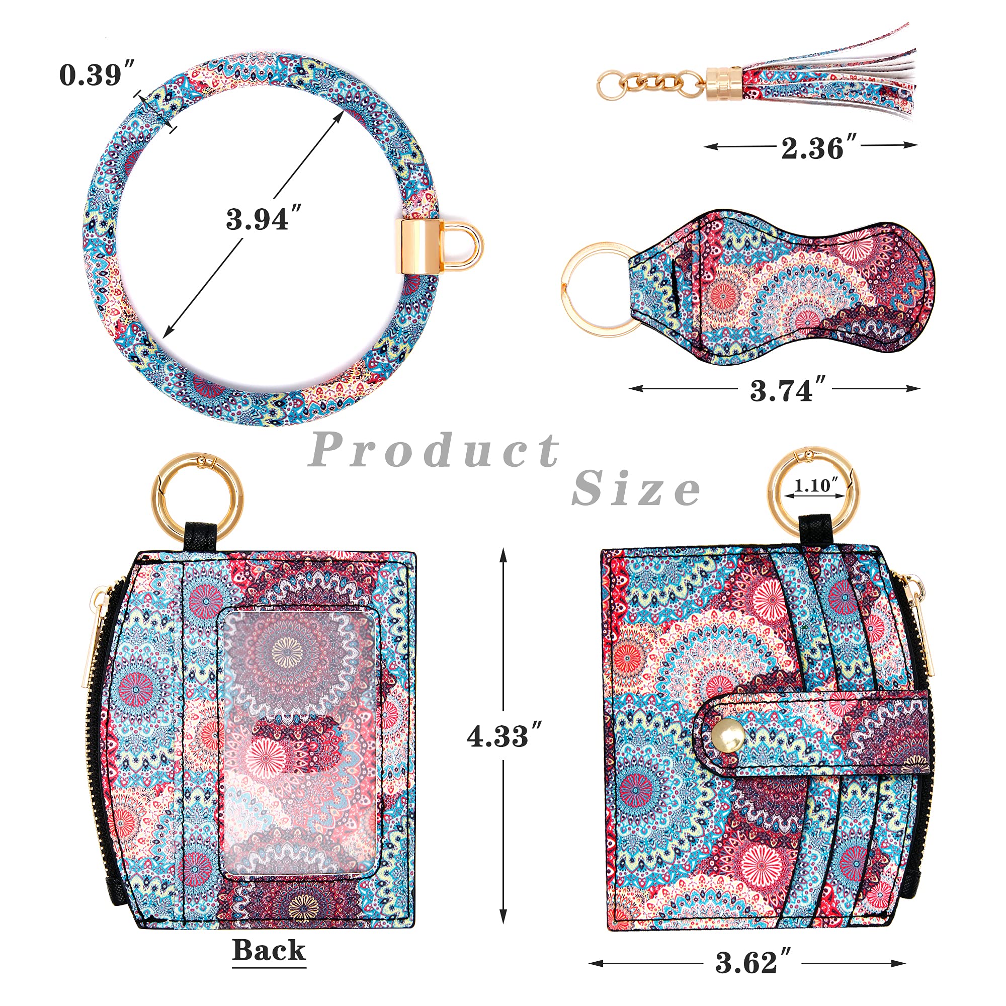 KUKOO Wristlet Bracelet Keychain Wallet for Women Credit Card Holder Tassel Keyring Bangle Lipstick Holder with Gift Box