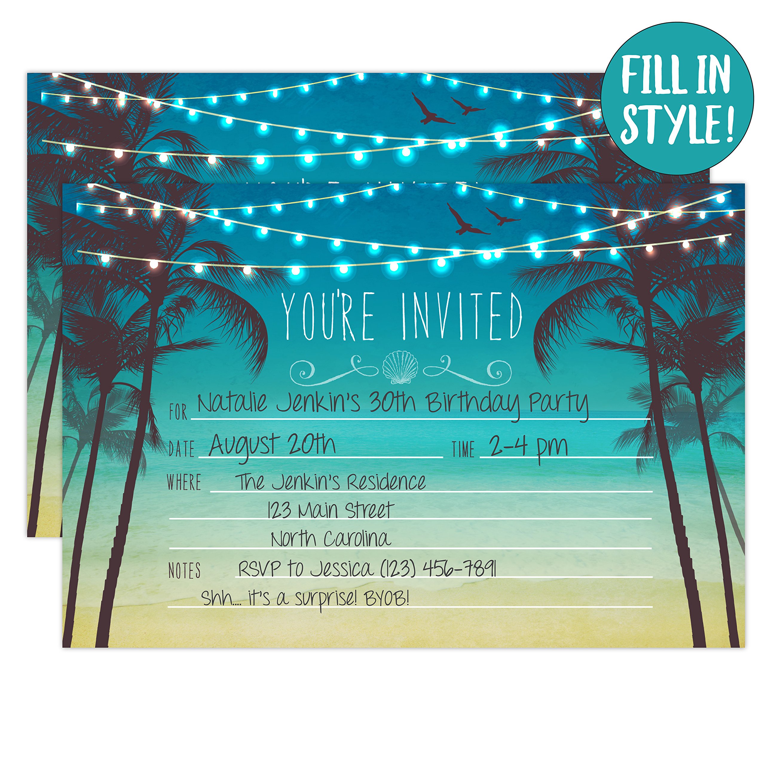 Your Main Event Prints 20 Beach Palm Tree Invitations – Nautical, Rustic Elegant Invites for Weddings, Rehearsal Dinners, Bridal Showers, Engagements, Birthdays, Bachelorette Parties, Baby Showers