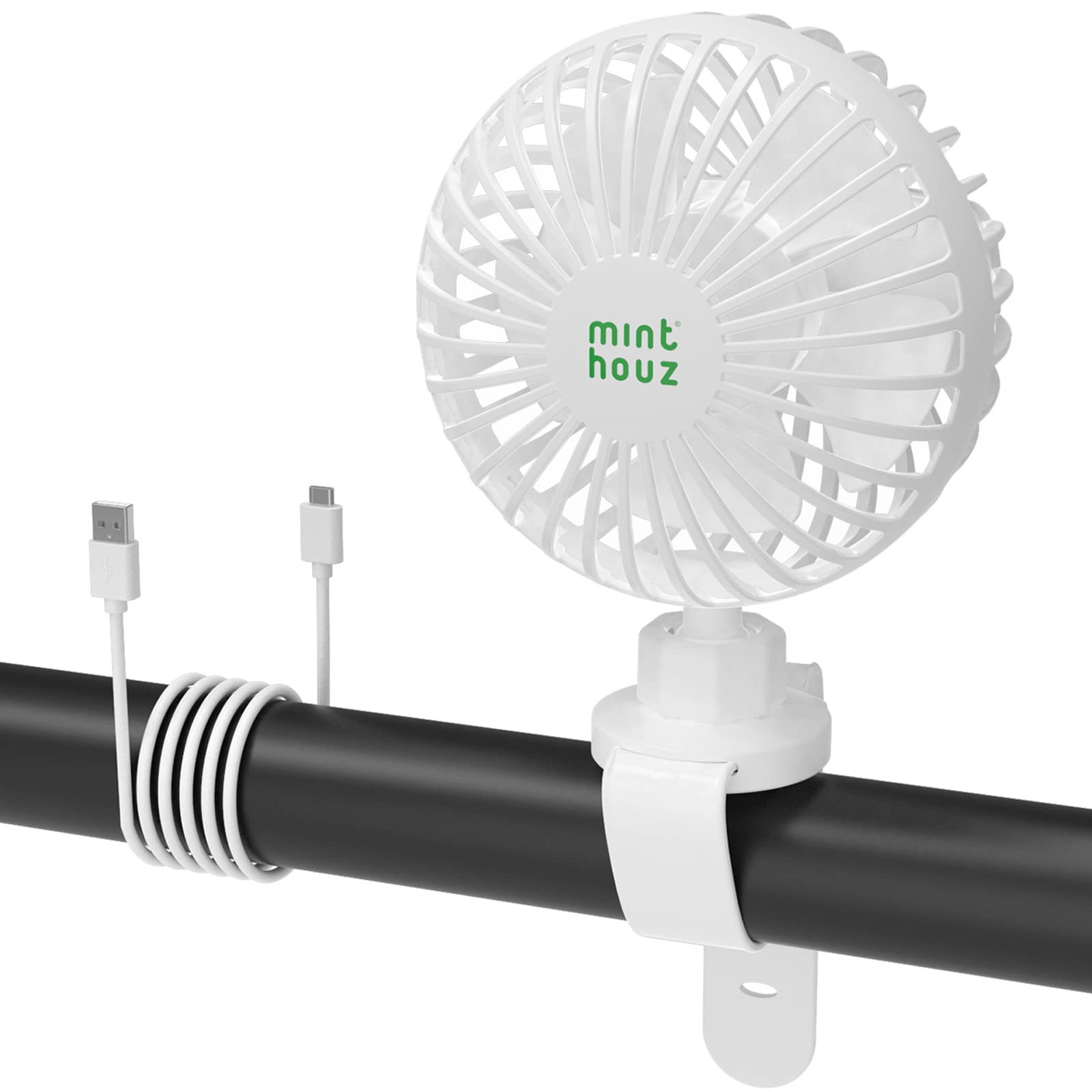 Minthouz Portable Stroller Fan, Rechargeable Small Fan with Flexible Strap, 3 Speeds Personal Fan USB Mini Cooling Fan for Stroller, Car Seat, Bike,Travel, Camping, and Bedroom