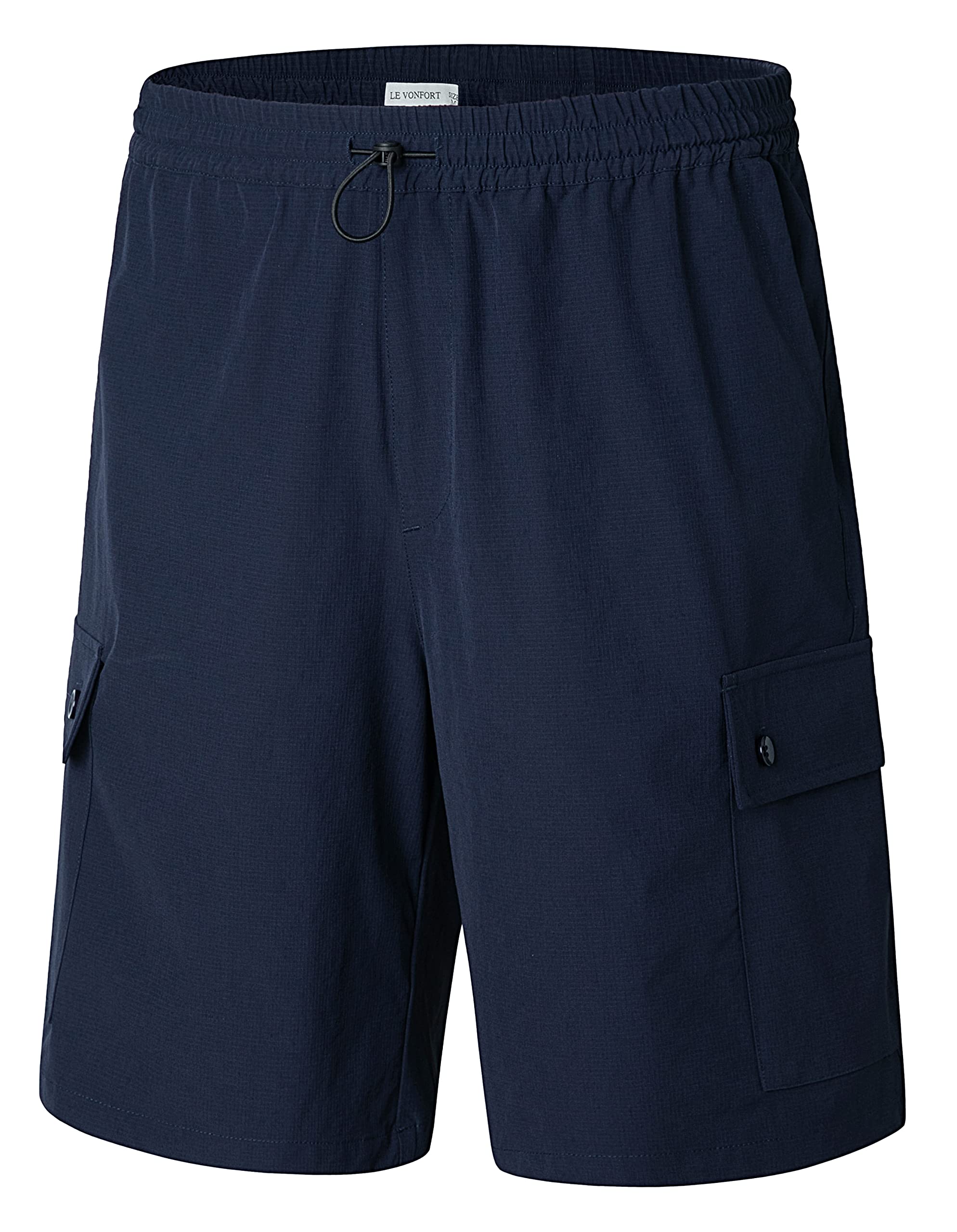 LE VONFORT Mens Water Resistant Elastic Waist Cargo Hiking Shorts Quick Dry Stretch Tactical Shorts with Pockets Navy XX-Large