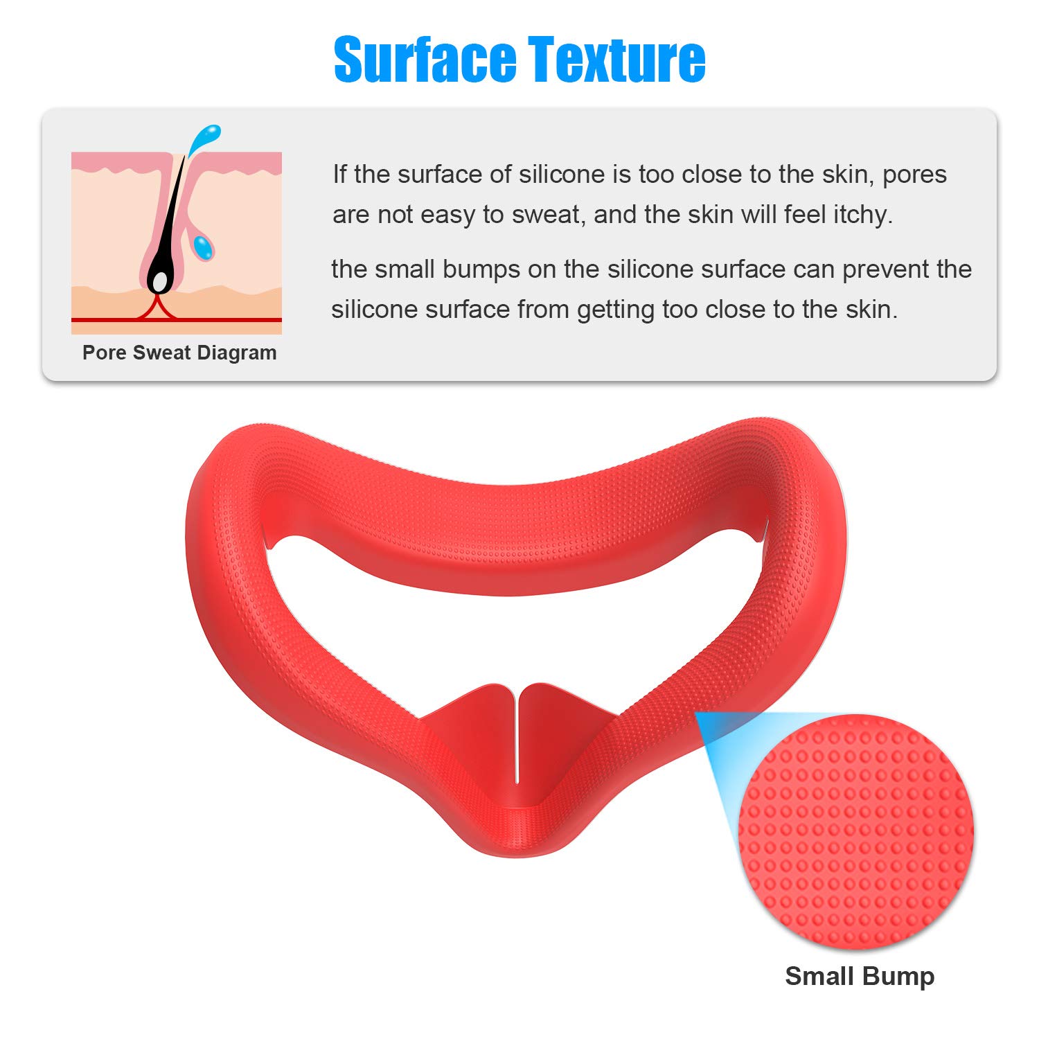LEABBY VR Silicone Face Cover Compatible with Oculus Quest 2,Light-Thin VR Face Pads,Waterproof Anti-Dirty Replacement Facial Cushion VR Pads Accessories (1Pcs/Red)