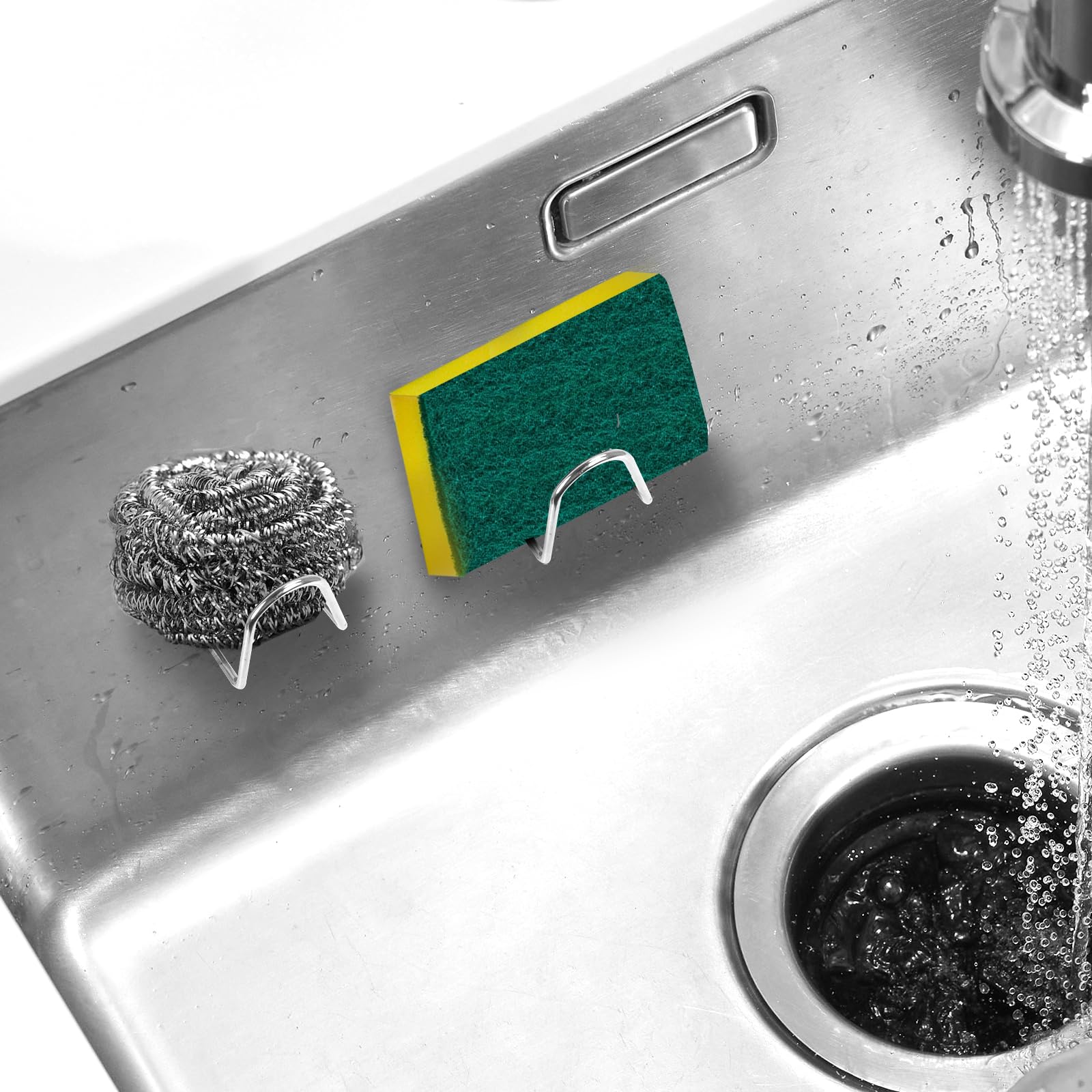 JIAFAYING 4 Pcs Sink Sponge Holder for Kitchen，Strong Adhesive Small Sponge Holder，Waterproof and Anti-Corrosion，Suitable for dishwashing sponges, Wire Balls and Other Kitchen Utensils Placed