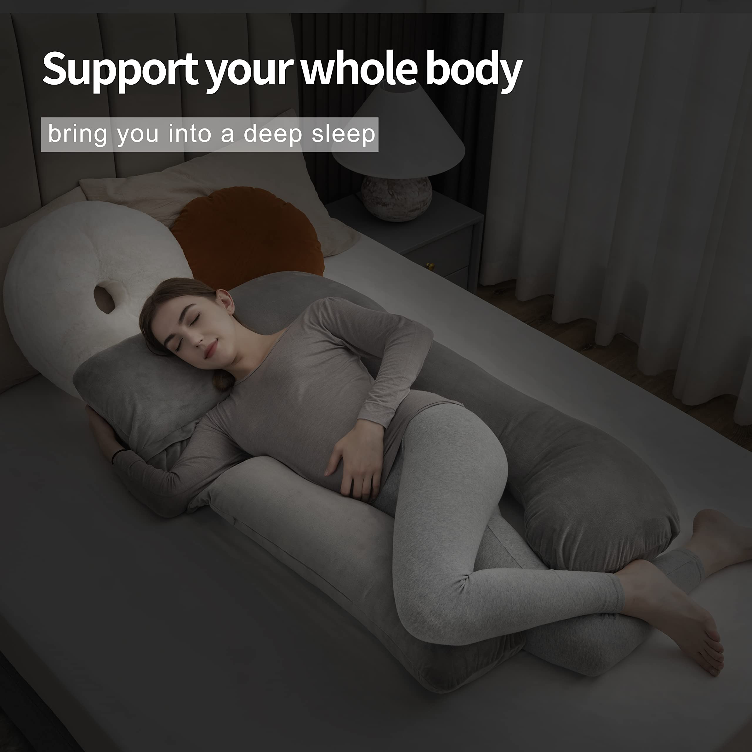 QSCESICO Pregnancy Pillows for Sleeping - Body Pillow for Pregnancy - Memory Foam and Fiber Clusters Maternity Pillow with Removable Washable Velvet Cover(U Shape,Grey