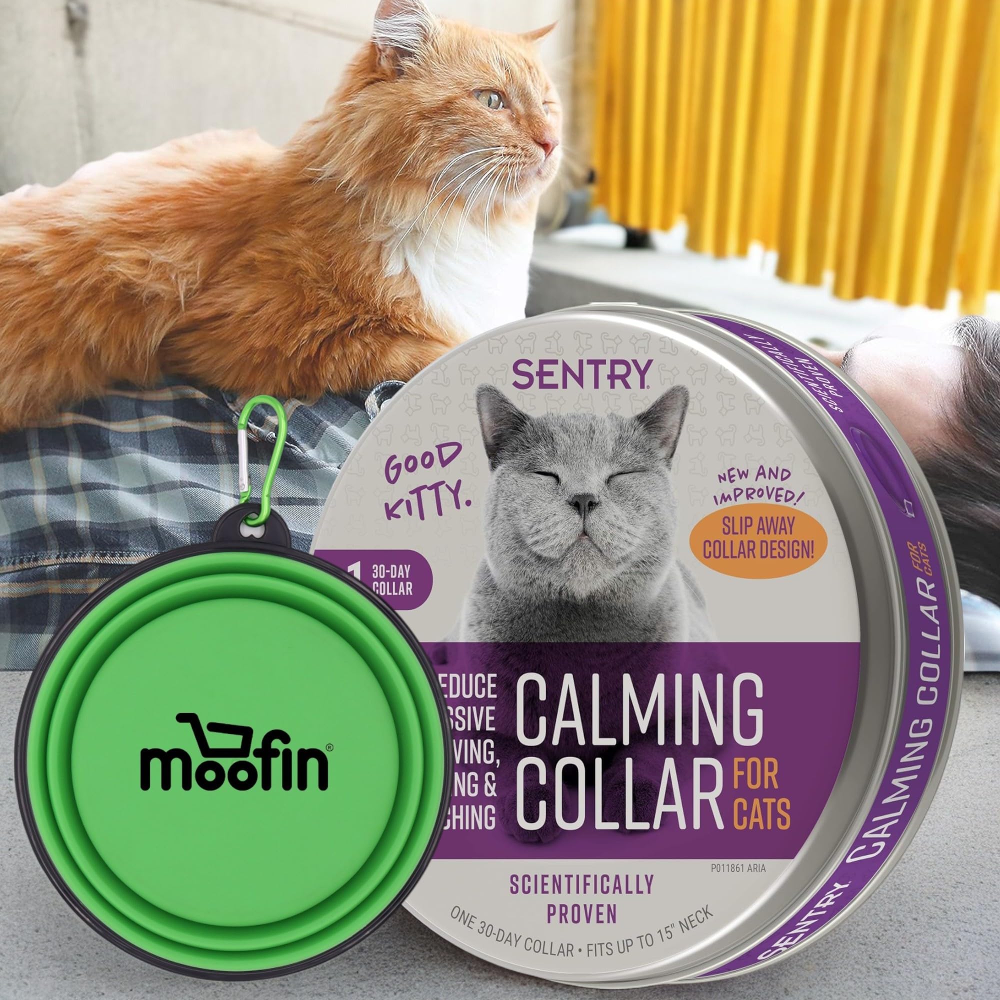 Sentry Calming Collar For Cats, Reduces Stress, Cat Collar With Continuous Pheromone Release, Bundle With Silicon Bowl, Ideal For Loud Noises Environmental Changes [Pack Of 2]