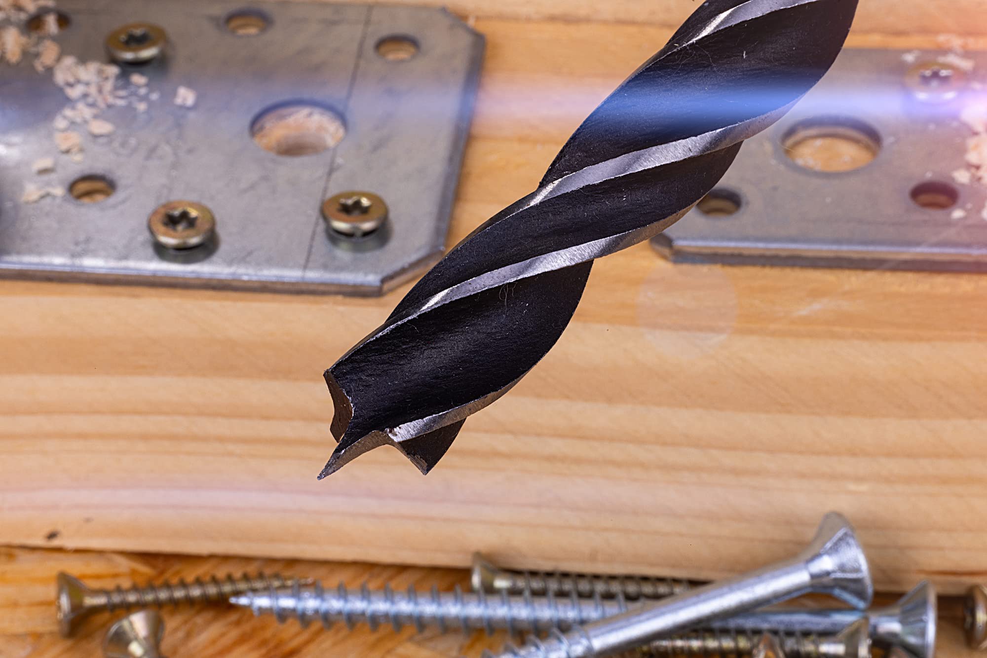 NordWolf 12-Piece Brad Point Wood Drill Bit Set for Carpenter Woodworking, Double Flutes Design with 1/4" Hex Shank, SAE Sizes 1/8" to 1/2"