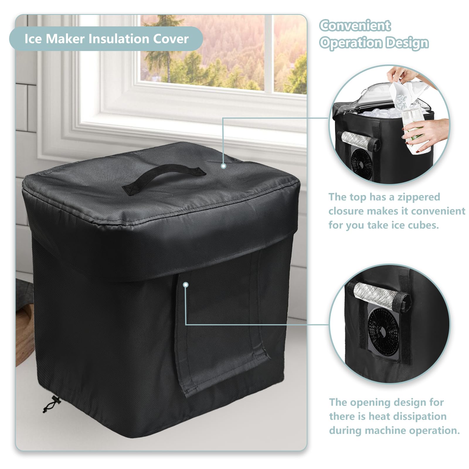 Okcool Ice Maker Insulation Cover,Countertop Ice Maker Cover with Cold Snap Foil Layer, Cold Insulation and Thermal Insulation(13" L x 9" W x 13" H)