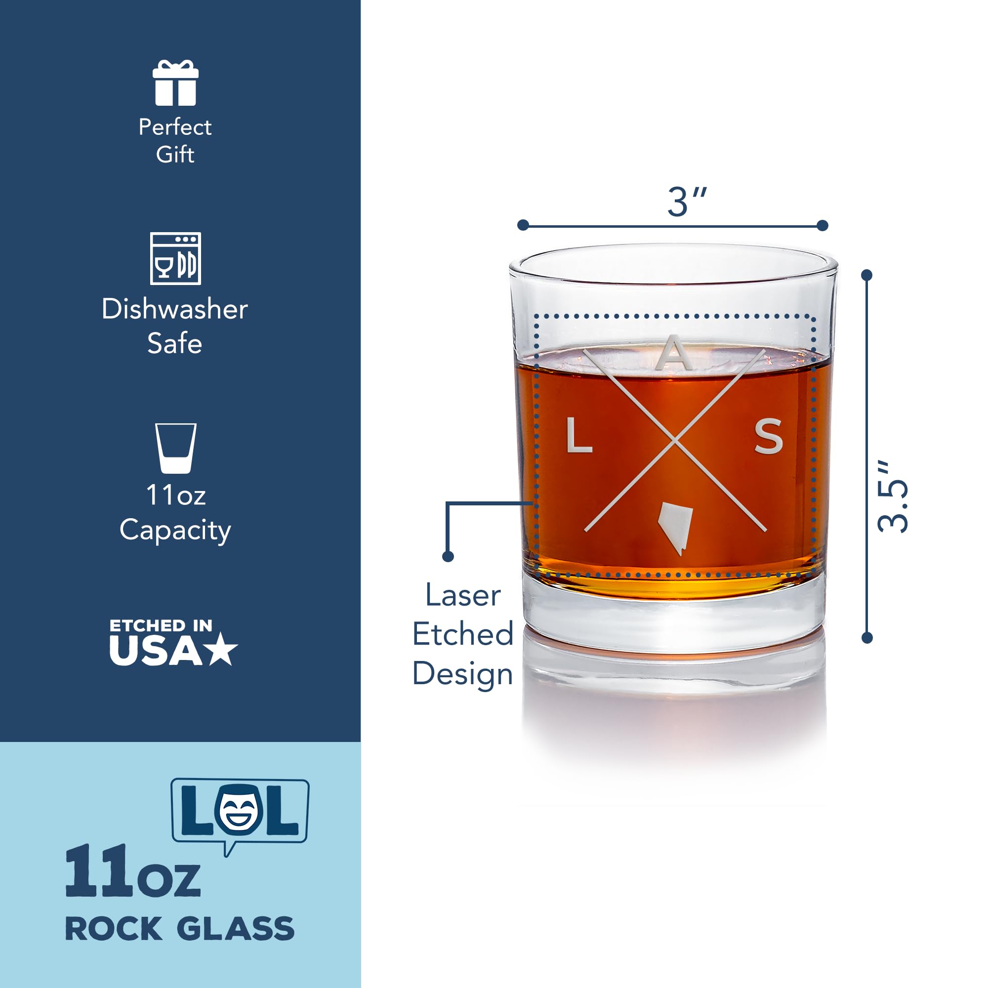 LAS Las Vegas Nevada Round Rocks Glass - Las Vegas Gift, Vegas Glass, Nevada Glass, Great Nevada Gift