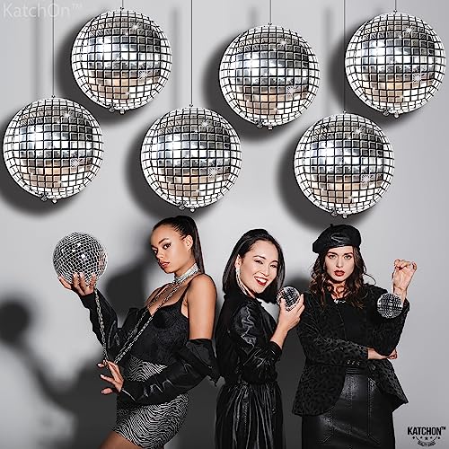 KatchOn, Silver Disco Ball Balloons Decorations - 22 Inch, Pack of 6 | 4D Sphere Disco Balloons for Disco Party Decorations | 70s Party Decorations, Disco Decorations | Mamma Mia Party Decorations
