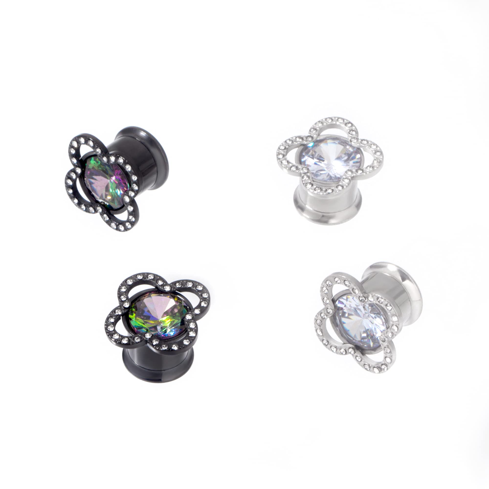 KUNIU 4PCS CZ Gems fresh Ear Tunnels ear Plugs ear Gauges Screws Stretcher ear Expander Set Piercing Jewelry 2g-00g (00g(10mm), black)