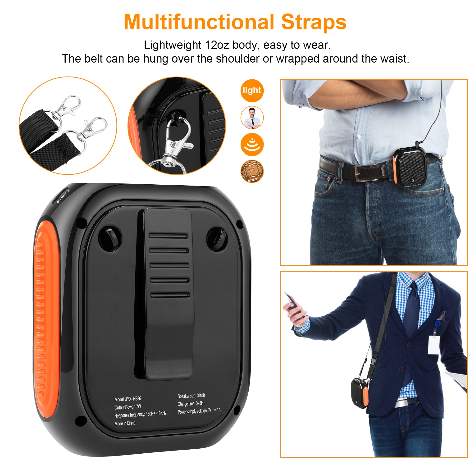 JYX Portable Voice Amplifier for Teacher with Wireless Microphone Headset and waistband,Rechargeable PA System Support MP3,AUX in,REC for Teaching,Meeting,Presentation
